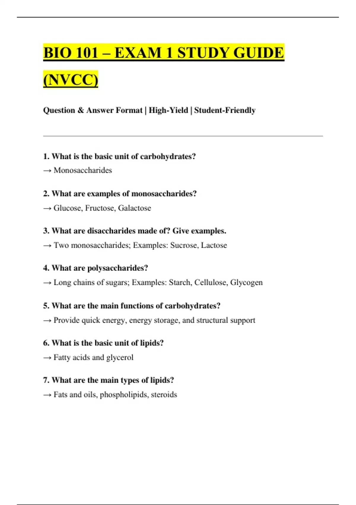 Introduction to Biology – Complete Exam Study Pack (BIO 101, NVCC, 2024 ...