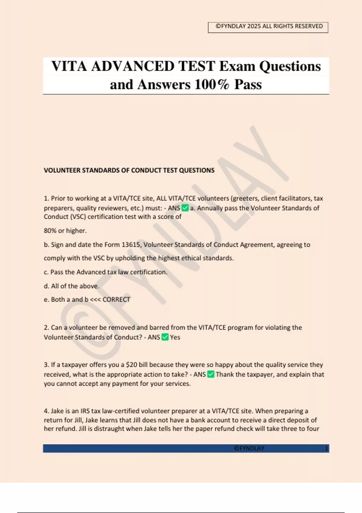 VITA ADVANCED TEST Exam Questions and Answers 100% Pass - Vita - Stuvia US