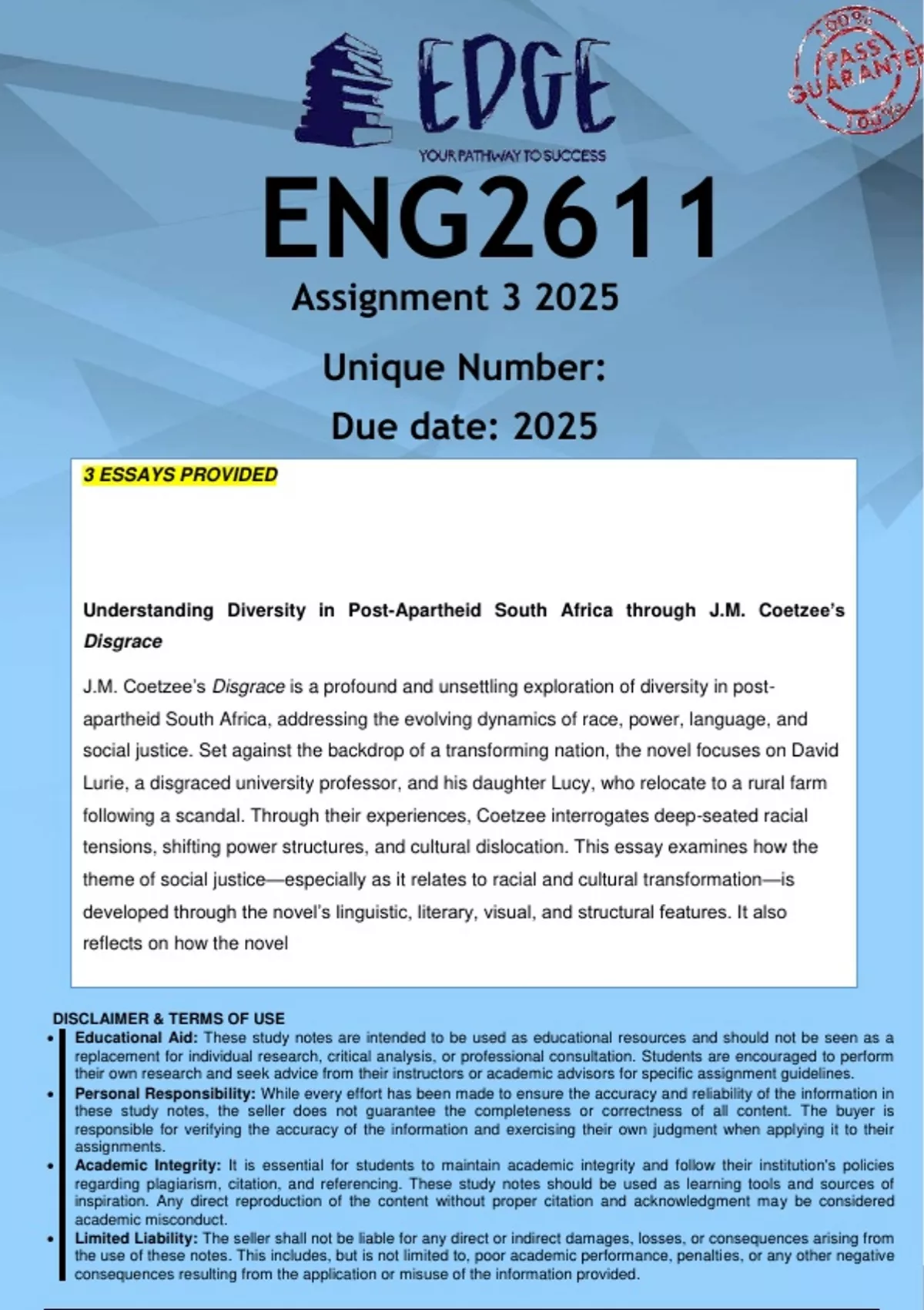 ENG2611 Assignment 3 (ANSWERS) 2025 - DISTINCTION GUARANTEED - Applied ...