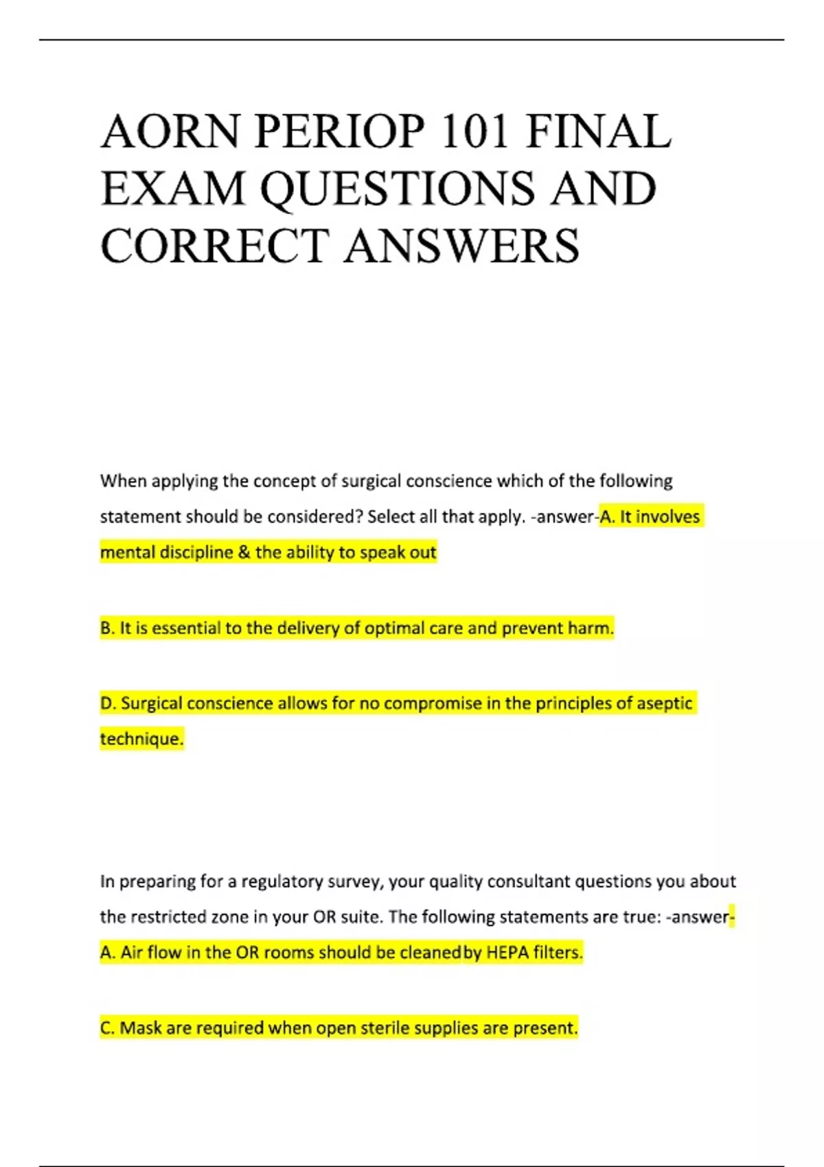 AORN PERIOP 101 FINAL EXAM 2025 QUESTIONS WITH ANSWERS (100% CORRECT ...