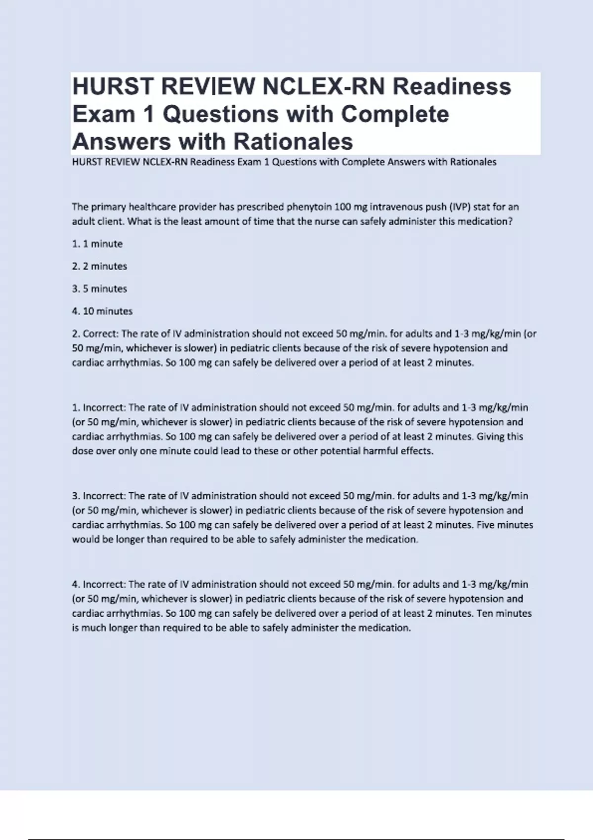 HURST REVIEW NCLEX-RN Readiness Exam 1, (LATEST 2025 / 2026 UPDATE ...