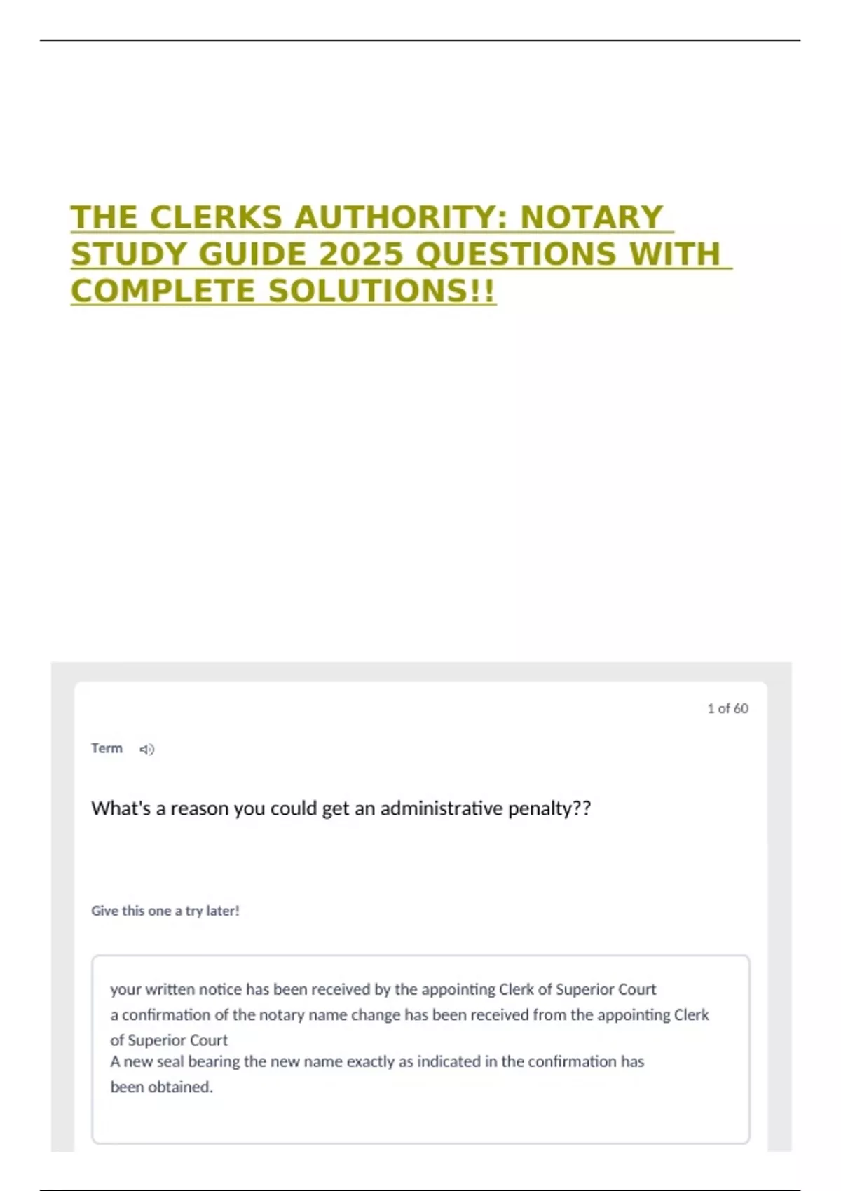 THE CLERKS AUTHORITY: NOTARY STUDY GUIDE 2025 QUESTIONS WITH COMPLETE ...