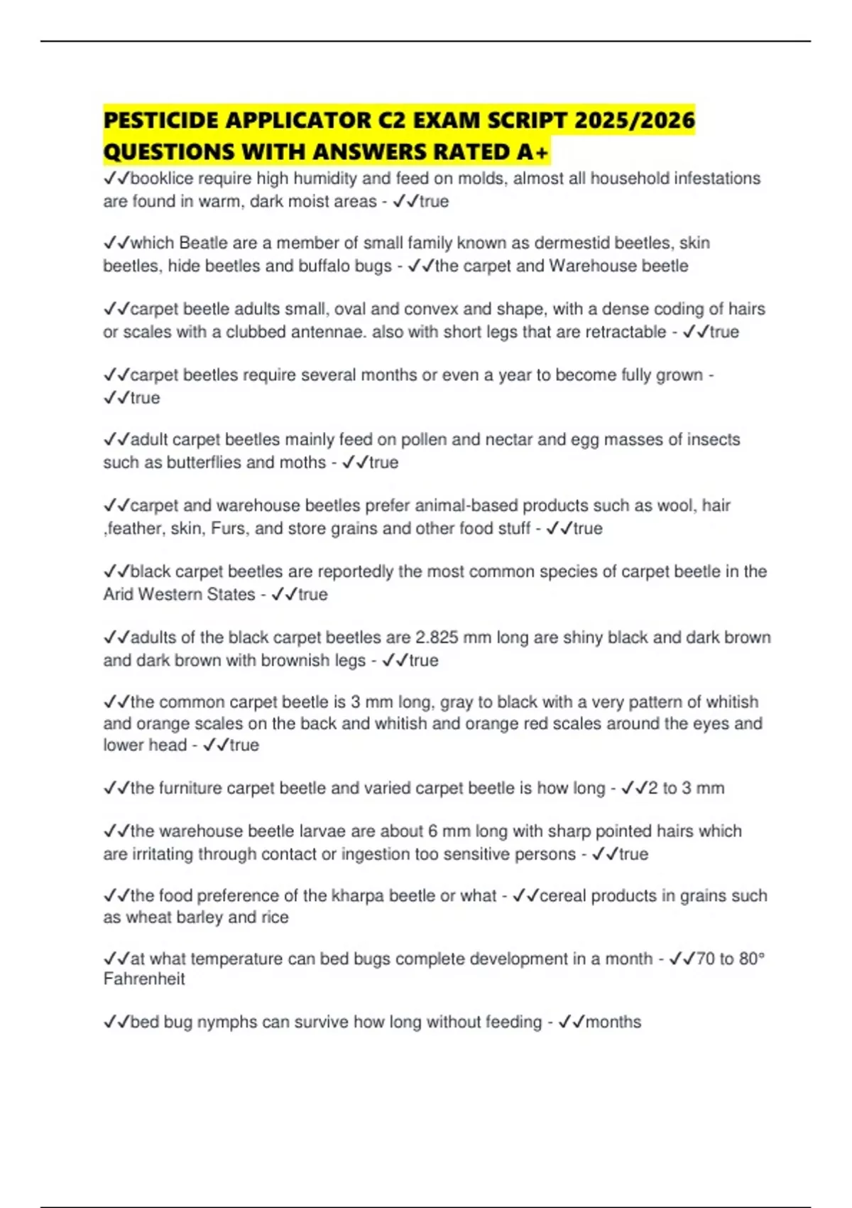 PESTICIDE APPLICATOR C2 EXAM SCRIPT 2025/2026 QUESTIONS WITH ANSWERS ...