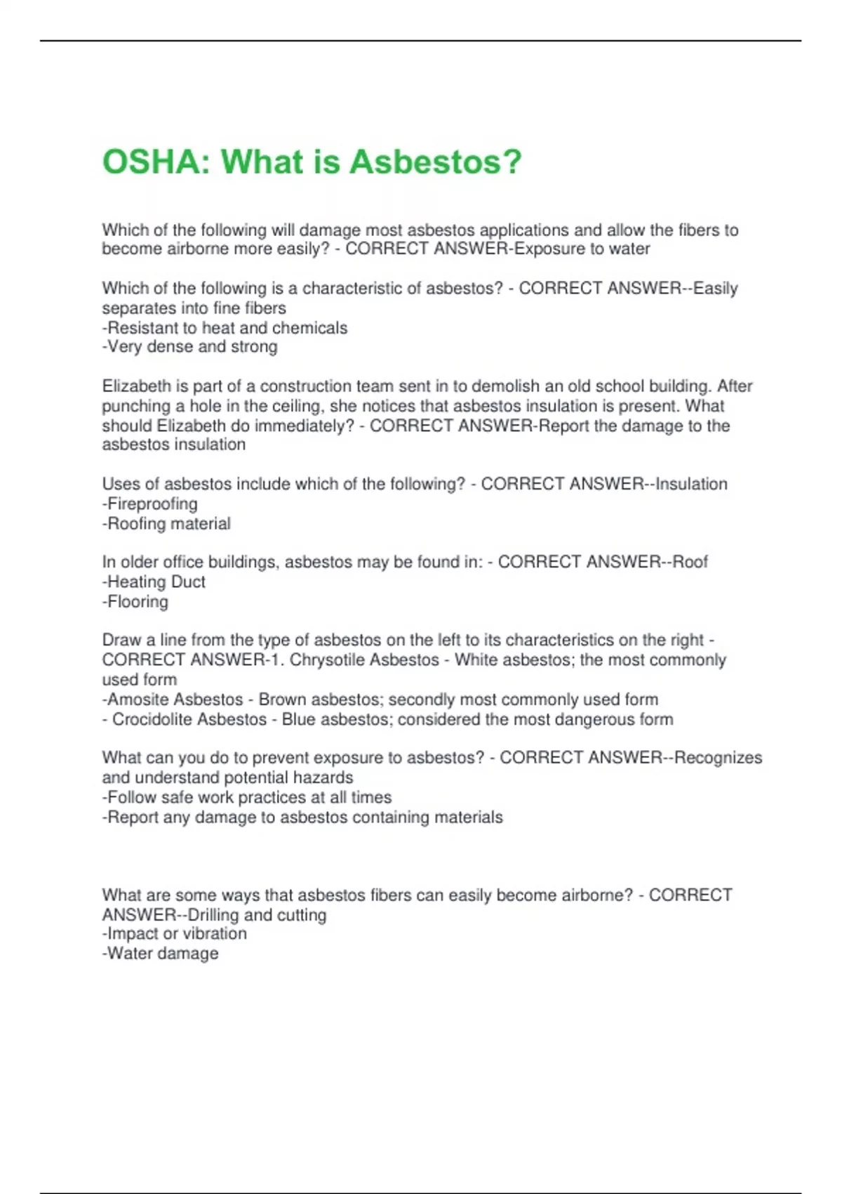 OSHA: What is Asbestos? Questions with Correct Answers 2025 with ...