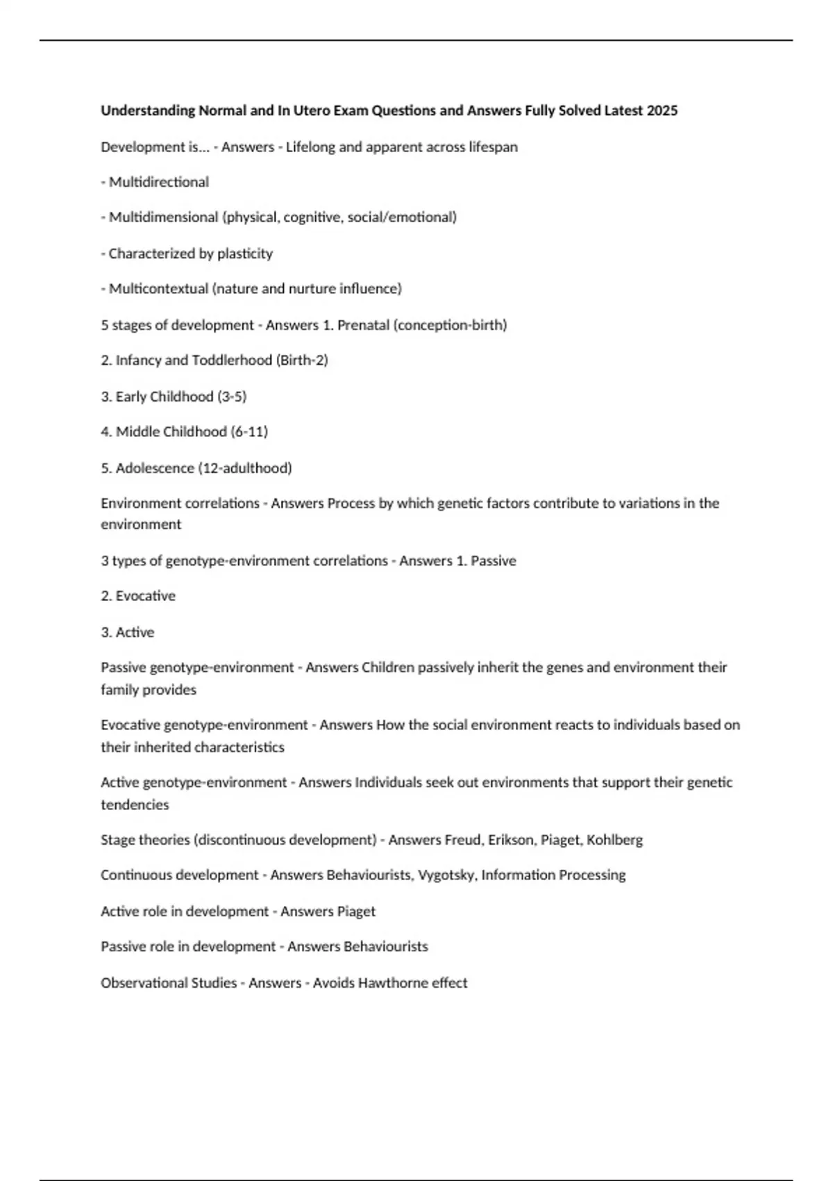 Understanding Normal and In Utero Exam Questions and Answers Fully ...