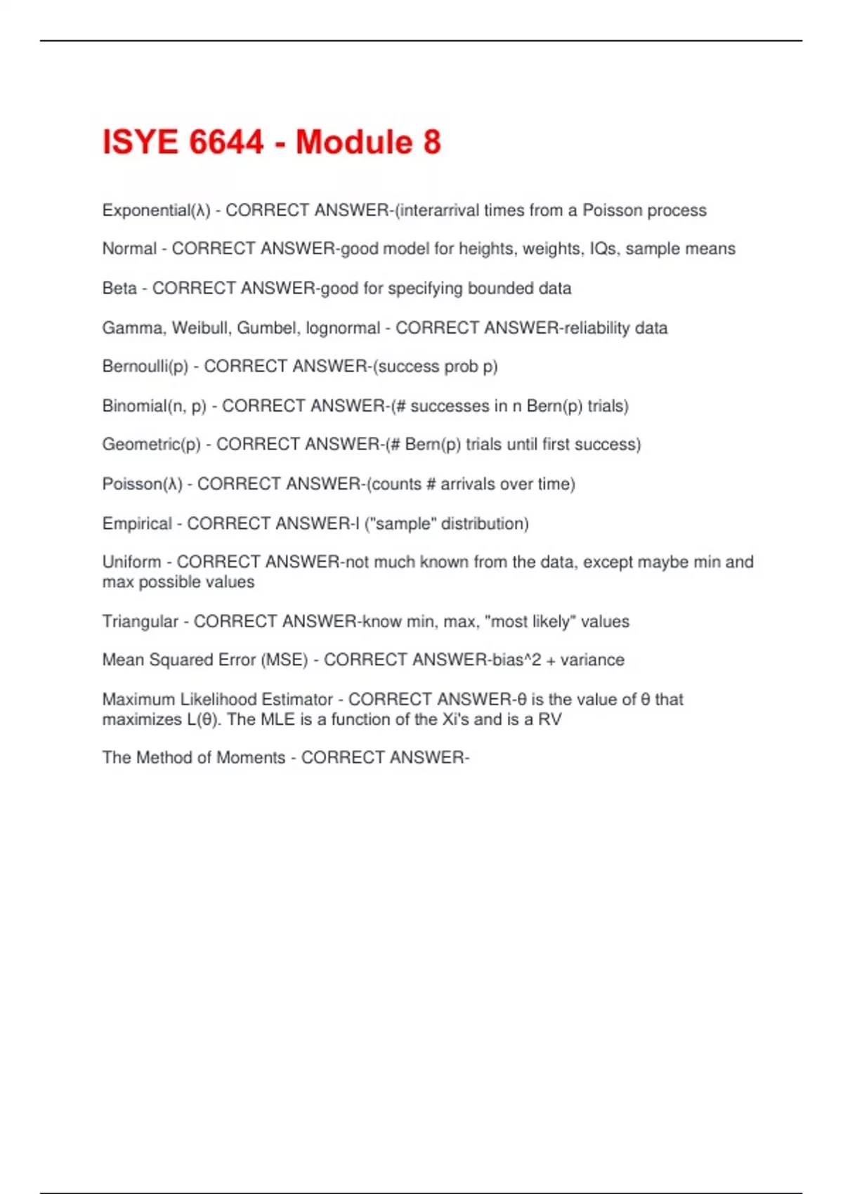 ISYE 6644 - Module 8 | Questions and Answers | 2025 Revised Update ...
