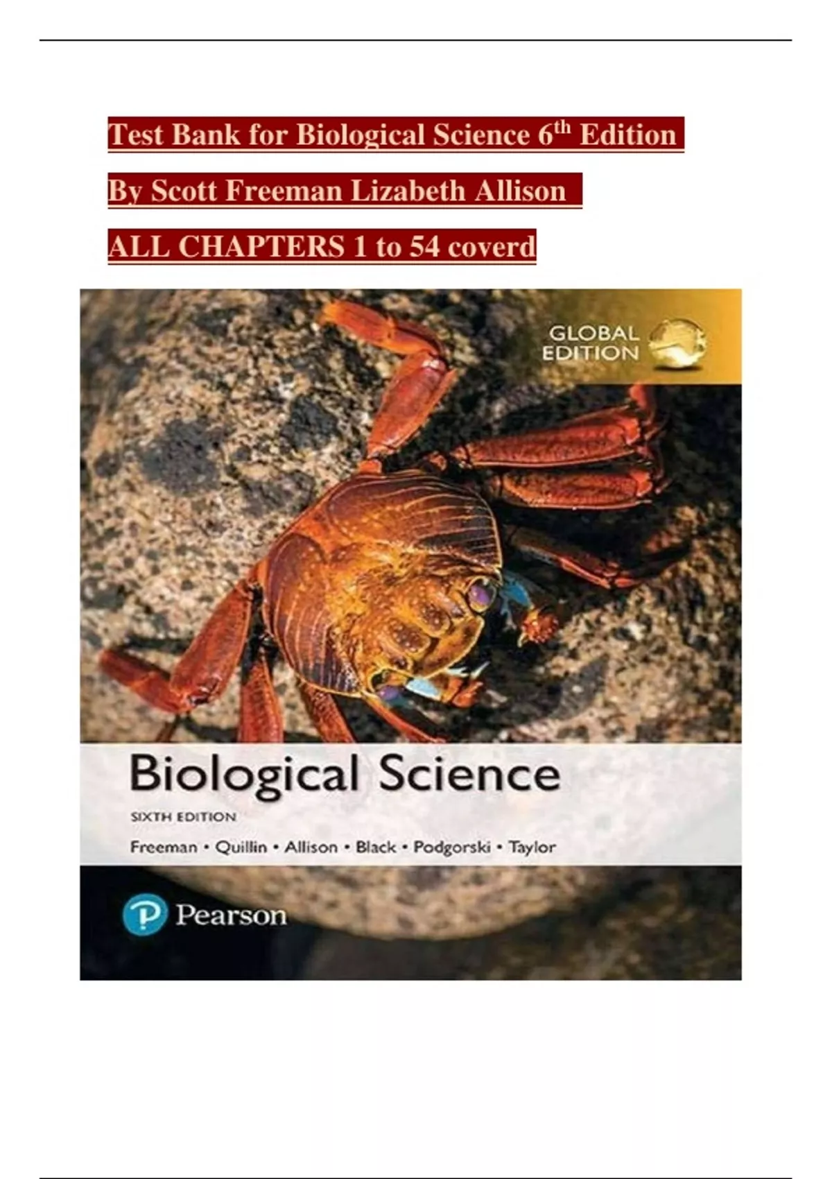 Test Bank For Biological Science 6th Edition by Scott Freeman, Kim ...