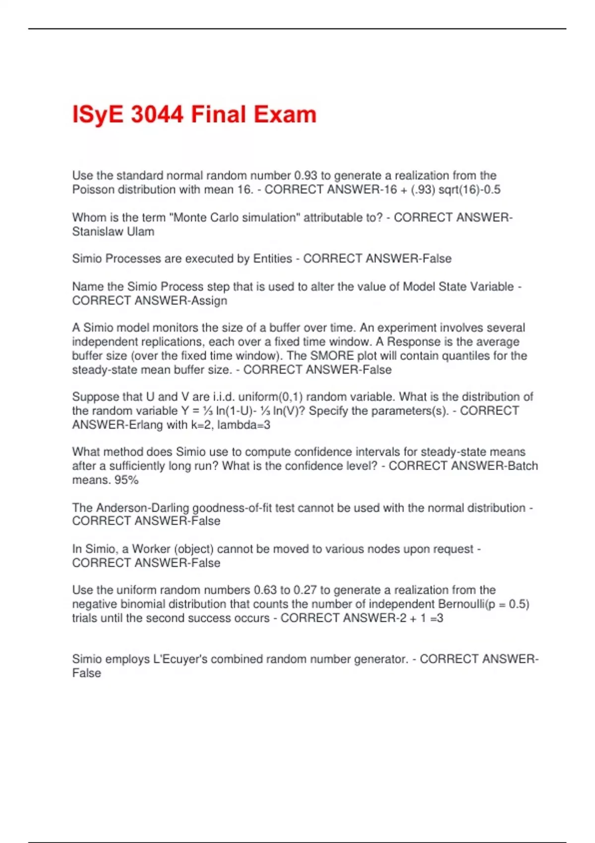 ISyE 3044 Final Exam | Questions and Answers | 2025 Revised Update ...