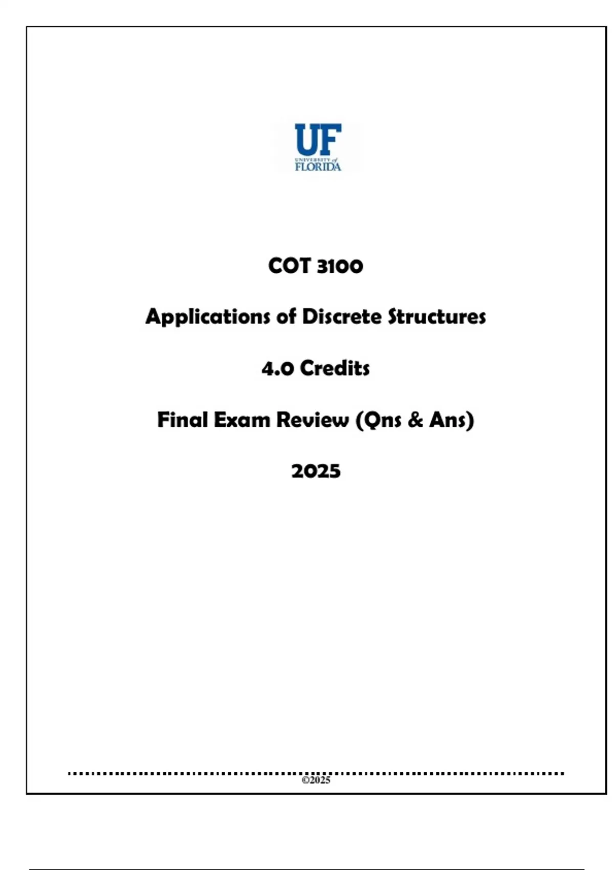 COT 3100 Applications of Discrete Structures Final Exam Review 2025 ...