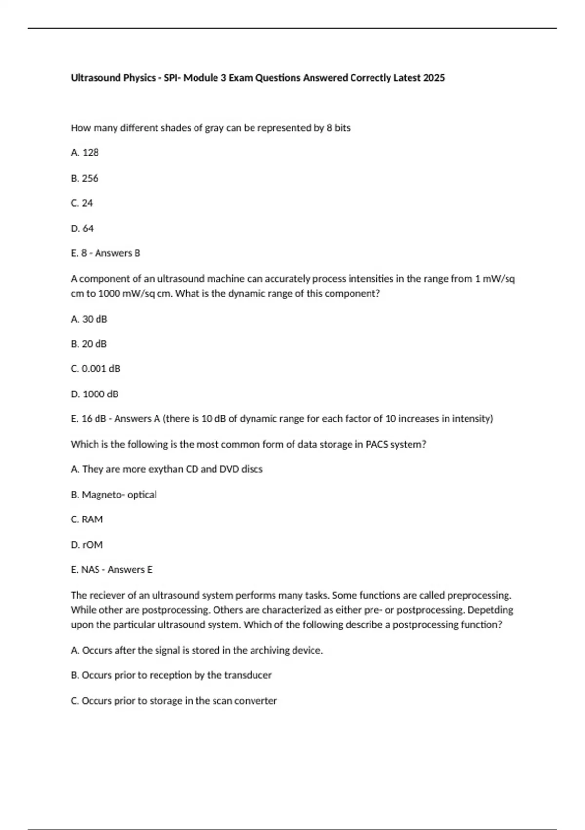Ultrasound Physics - SPI- Module 3 Exam Questions Answered Correctly ...