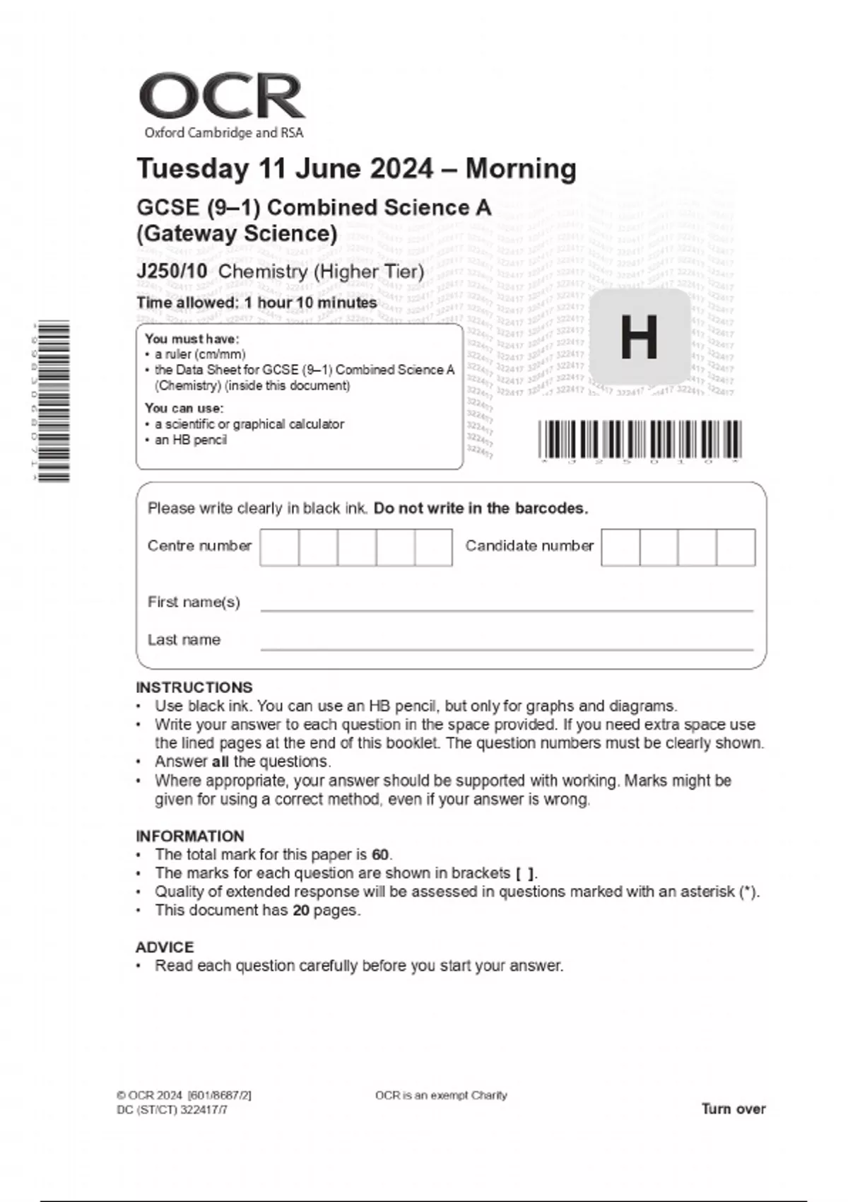 2024 OCR GCSE (9–1) Combined Science A (Gateway Science) J250/10 ...