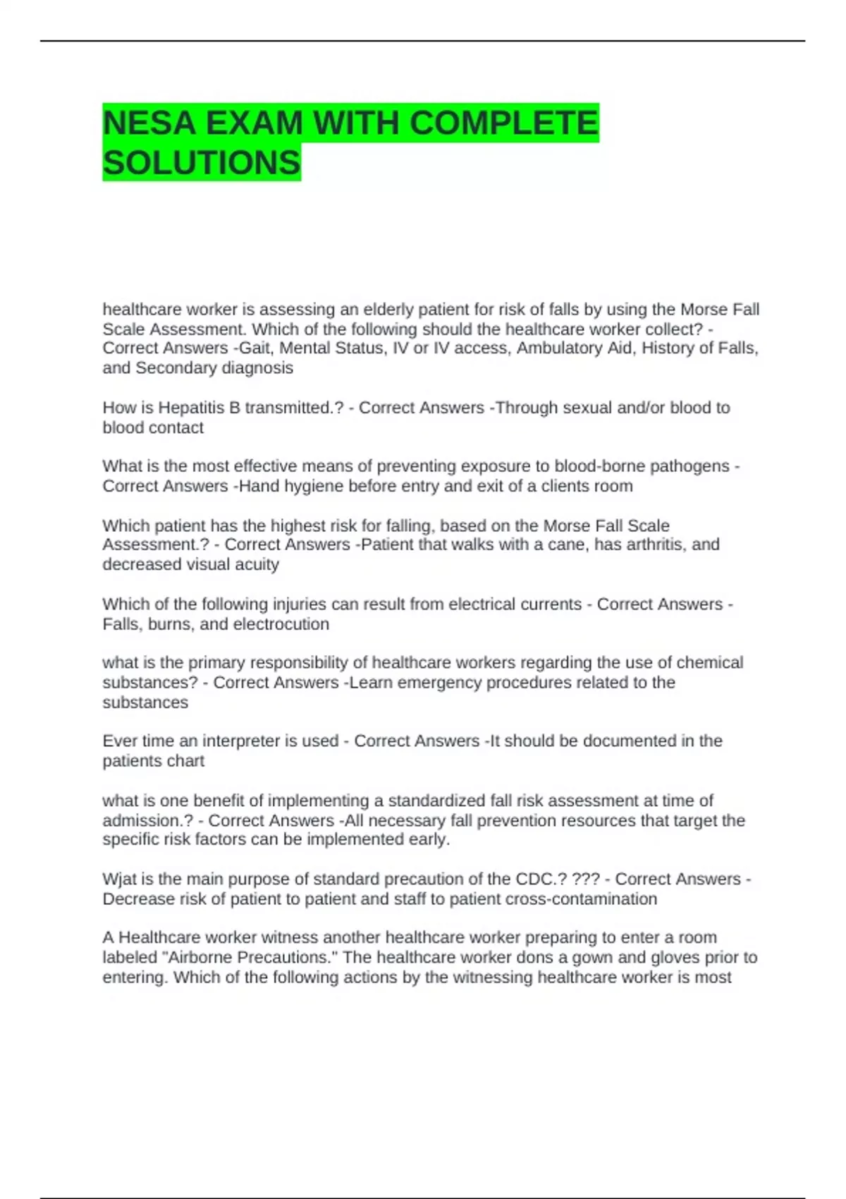 NESA EXAM WITH COMPLETE SOLUTIONS - NESA - Stuvia US