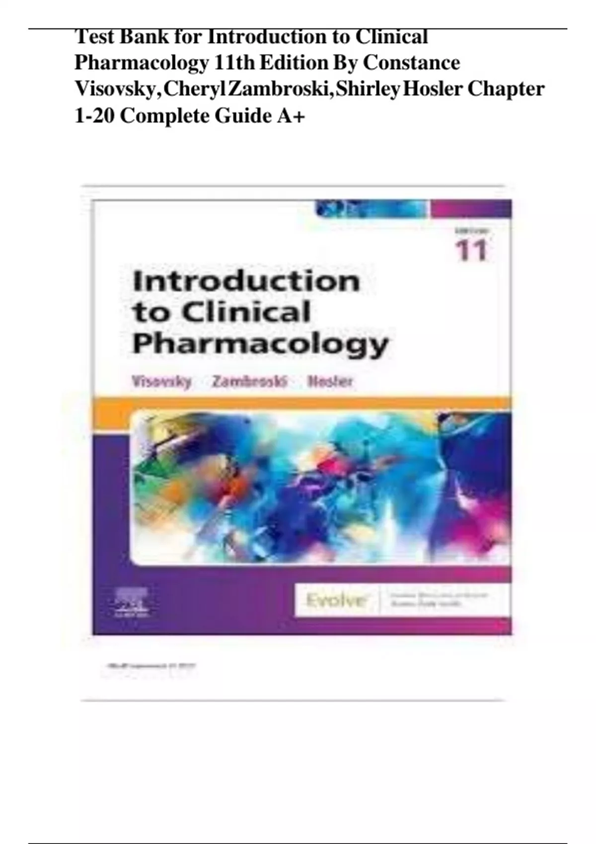 Test Bank For Introduction to Clinical Pharmacology 11th Edition By ...