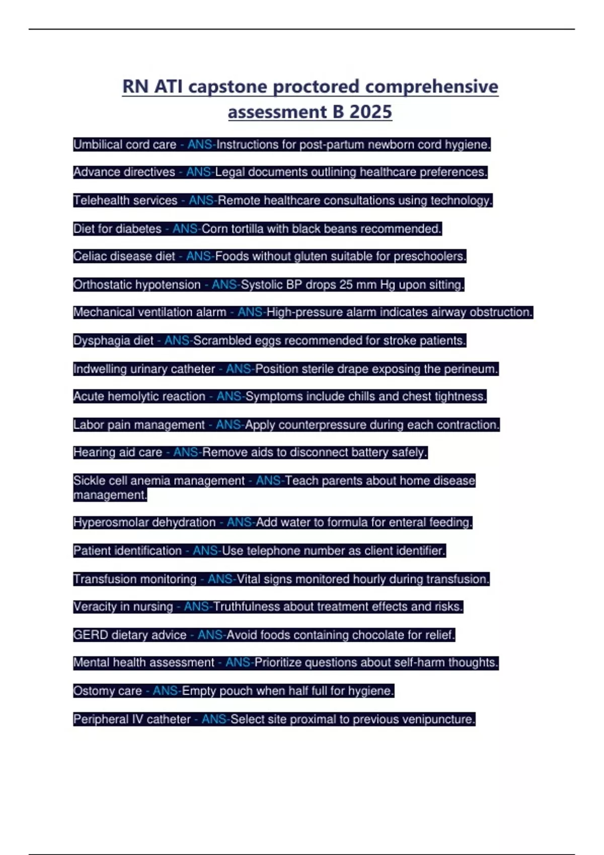 RN ATI capstone proctored comprehensive assessment B 2025 - Nursing ...