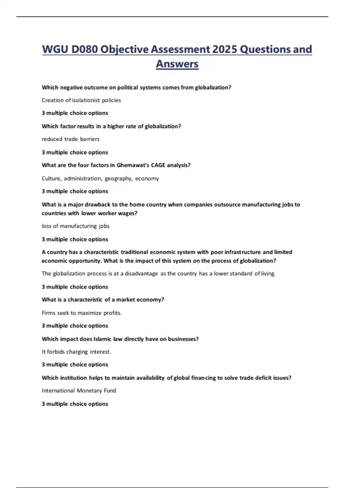 WGU D080 Objective Assessment 2025 Questions and Answers - WGU - Stuvia US