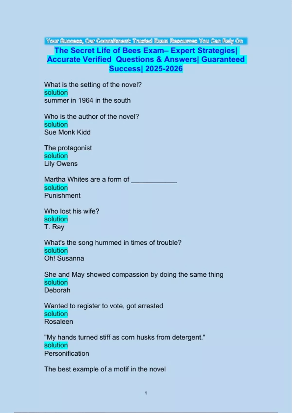 The Secret Life of Bees Exam– Expert Strategies| Accurate Verified ...