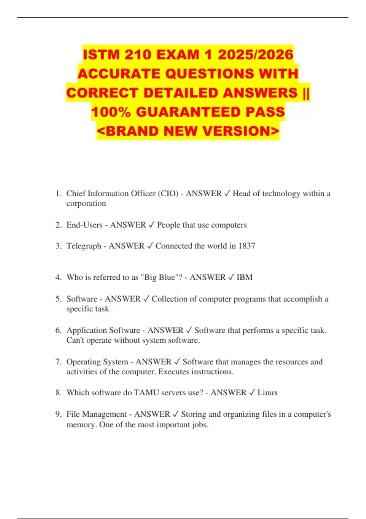 ISTM 210 EXAM 1 2025/2026 ACCURATE QUESTIONS WITH CORRECT DETAILED ...