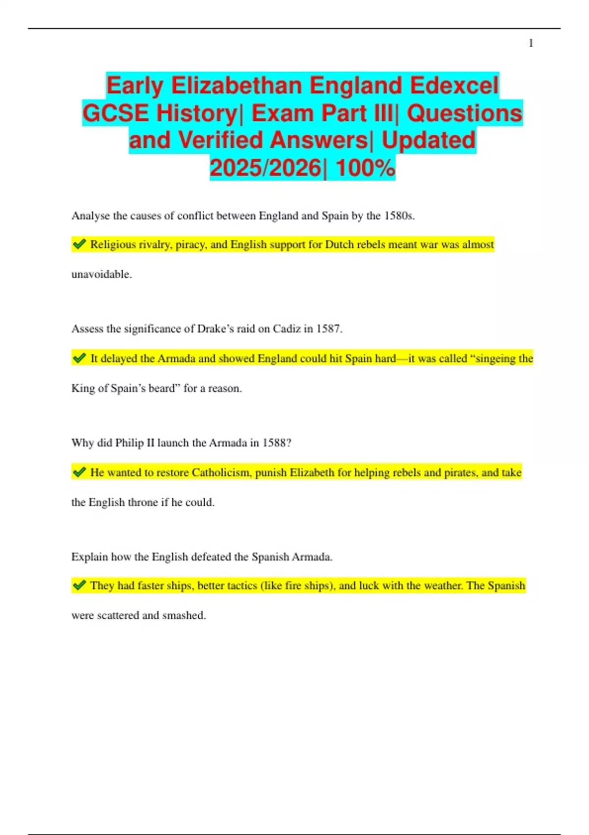 Early Elizabethan England Edexcel GCSE History| Exam Part III ...