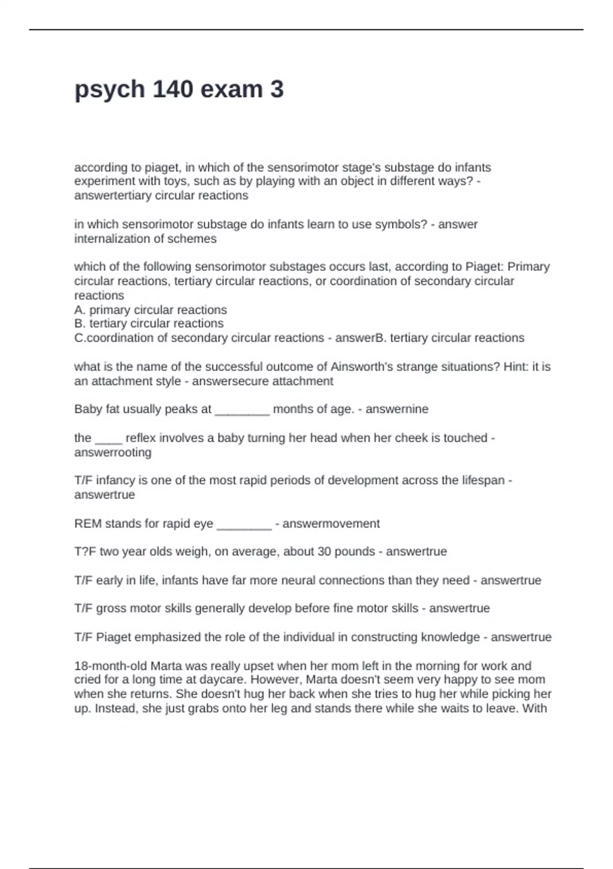 psych 140 exam 3 Questions with Correct Answers 2025 - PSYC 140 - Stuvia US