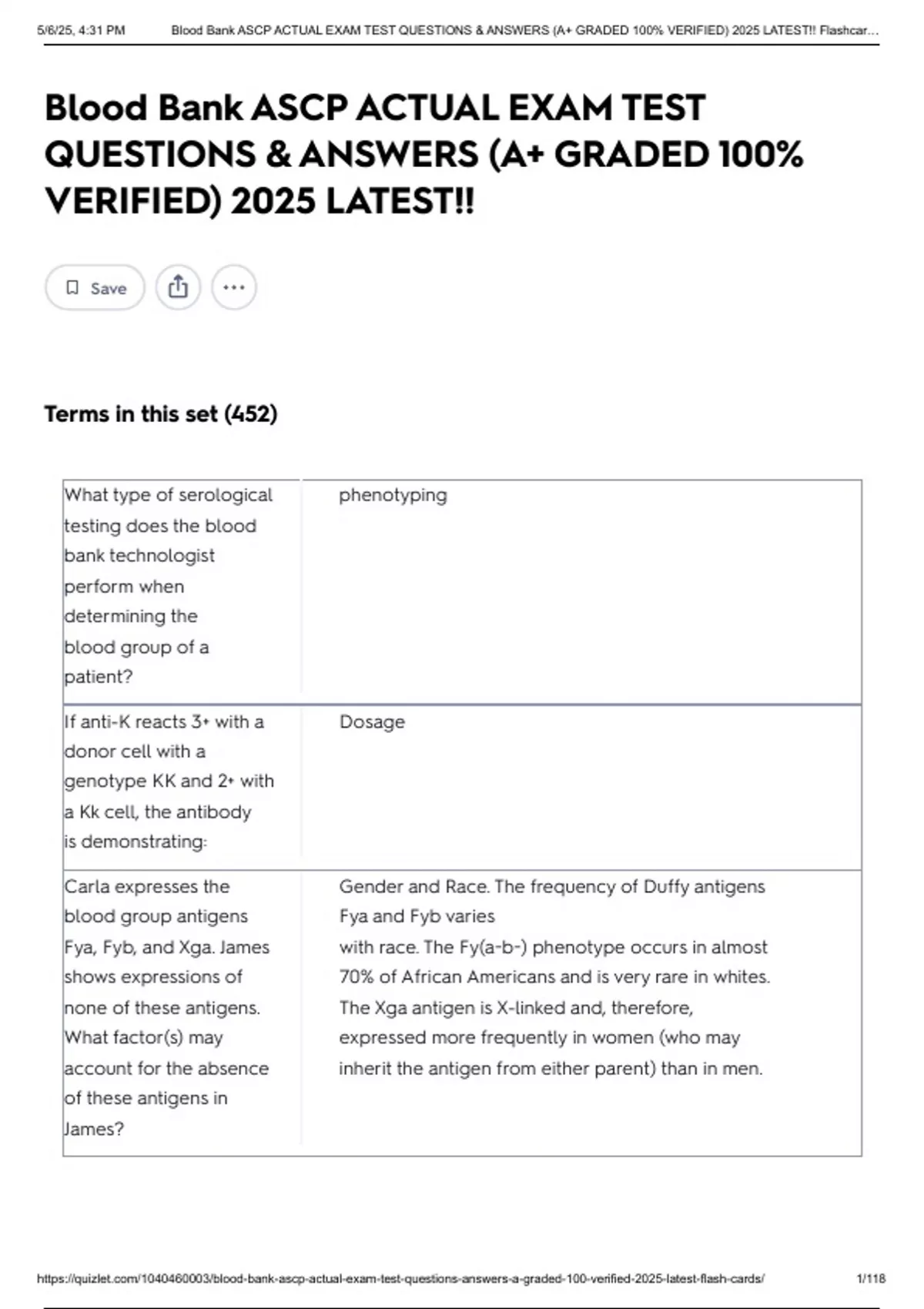 Blood Bank ASCP ACTUAL EXAM TEST QUESTIONS & ANSWERS (A+ GRADED 100% ...