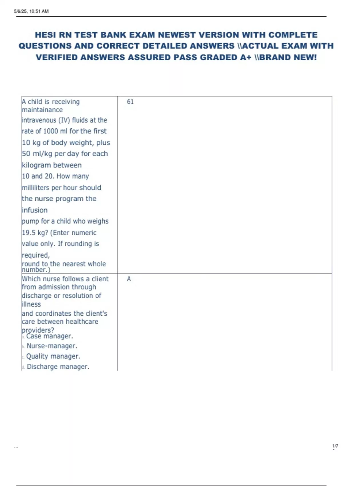 HESI RN TEST BANK EXAM NEWEST VERSION WITH COMPLETE QUESTIONS AND ...