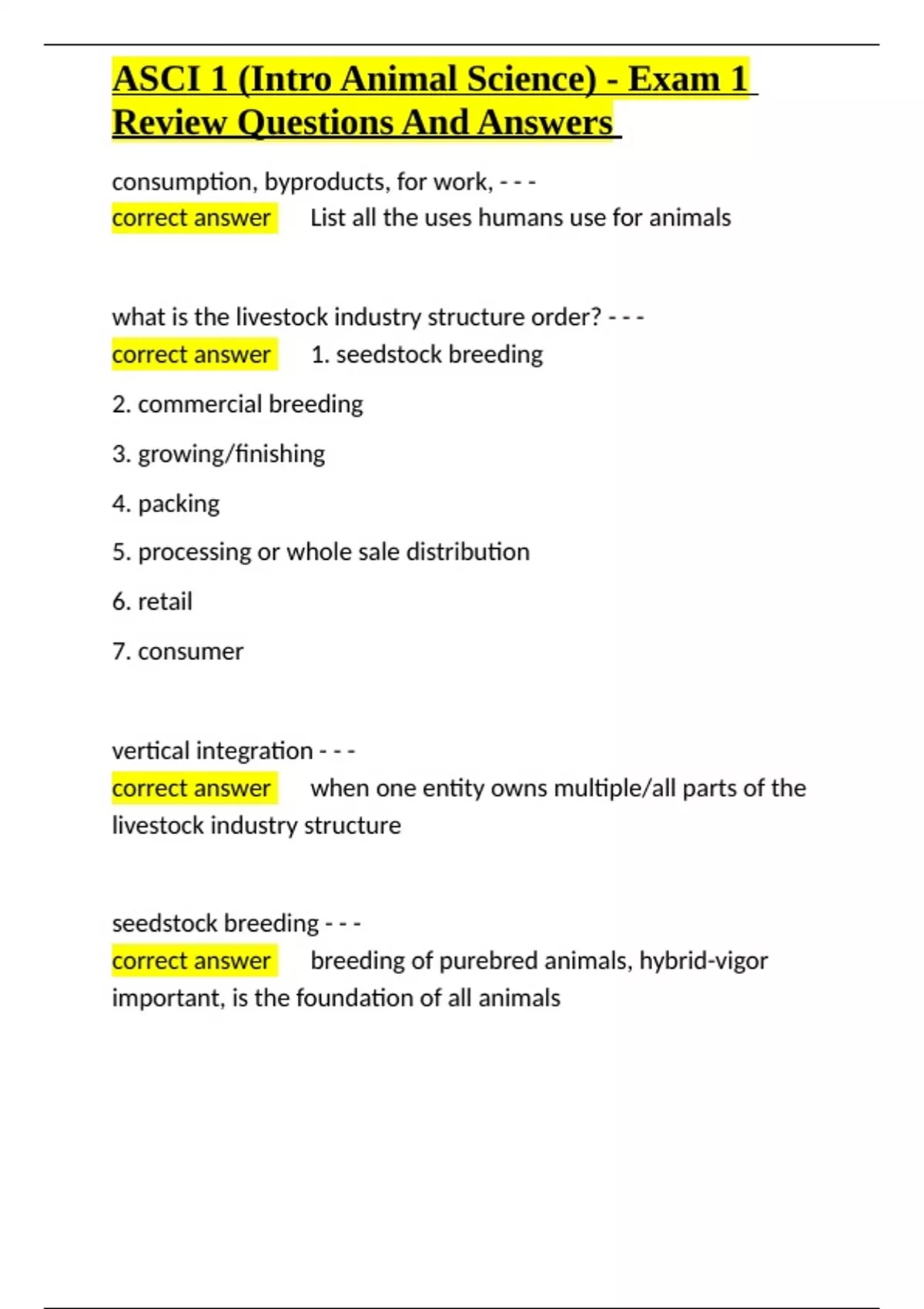 Animal Science Exam Package With 100% Correct Answers - Stuvia US