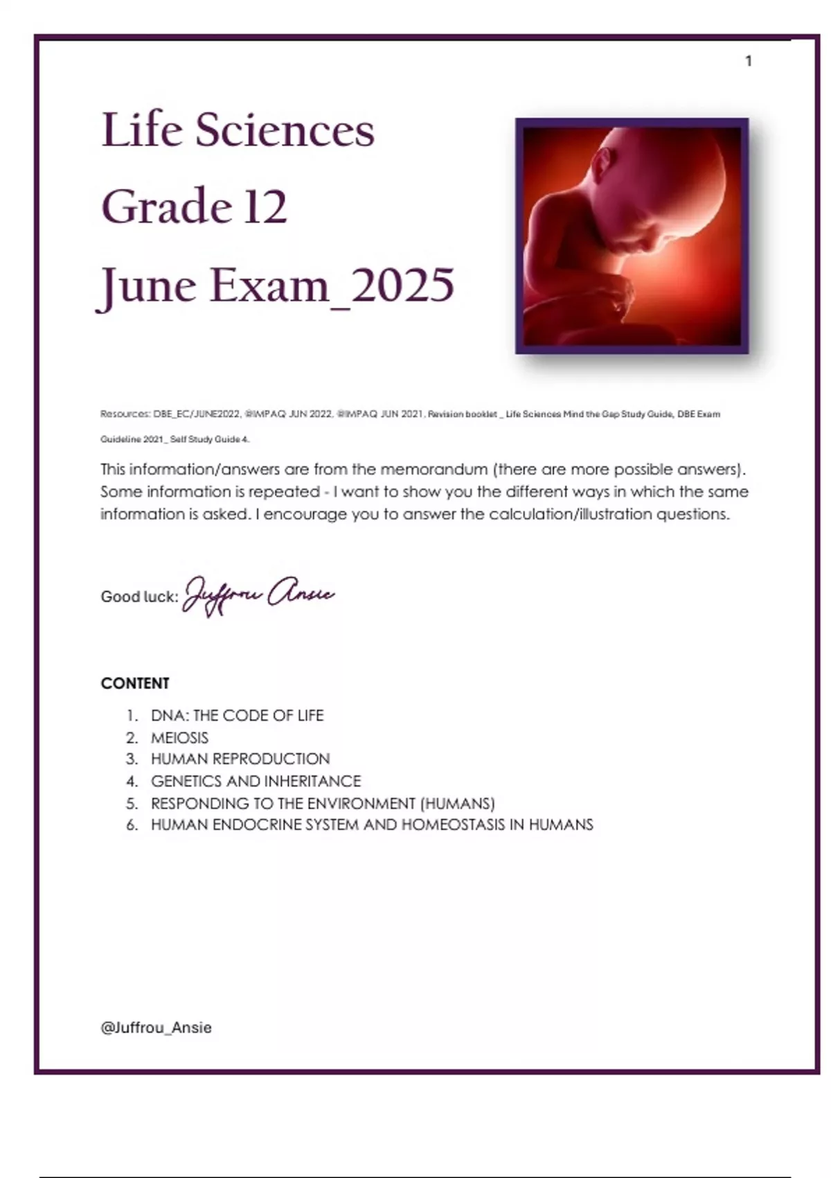 Summary Gr 12 Life Sciences June 2025 - Life Sciences - Stuvia SA