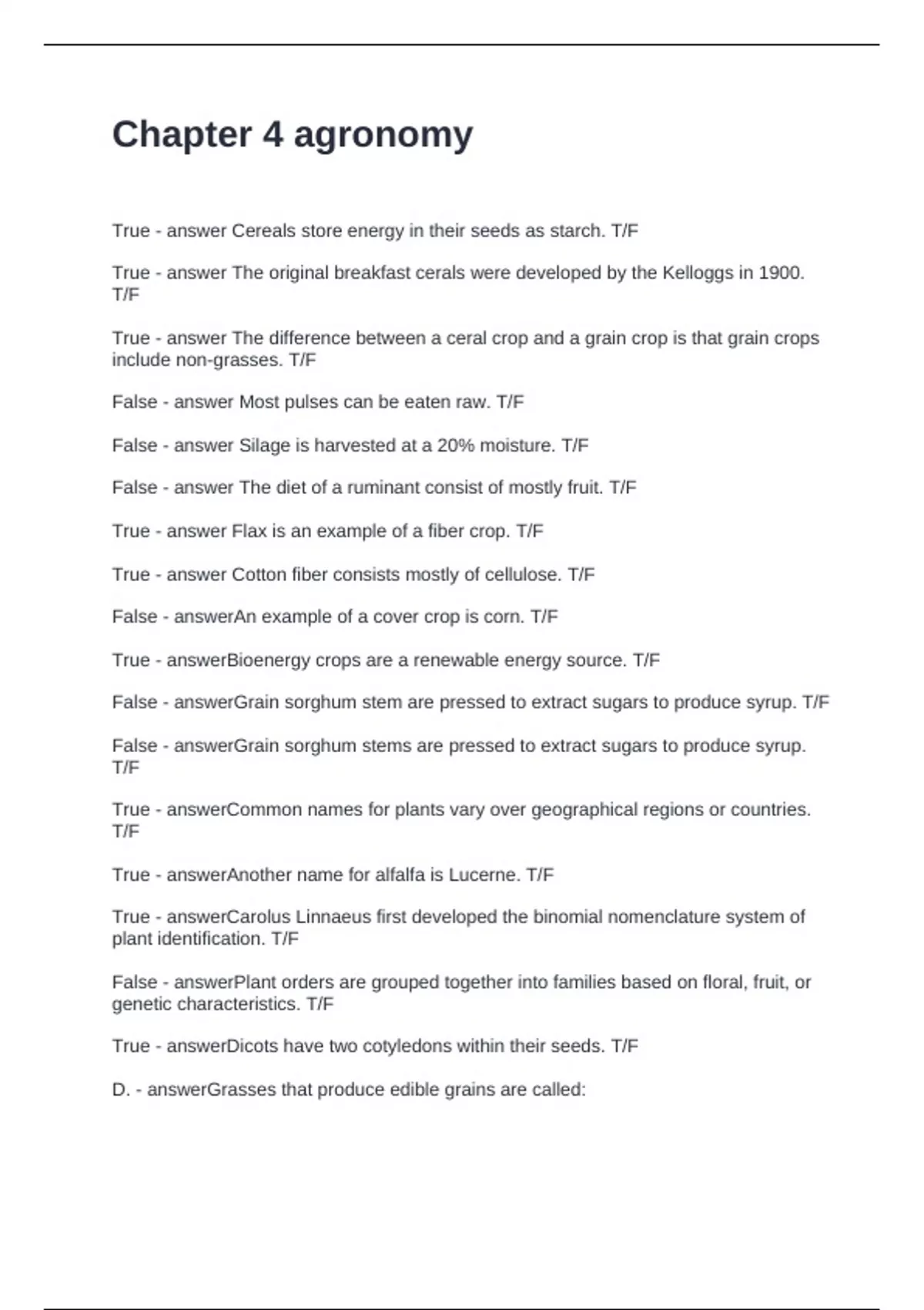Chapter 4 agronomy Questions and Answers 2025 - Agronomy - Stuvia US