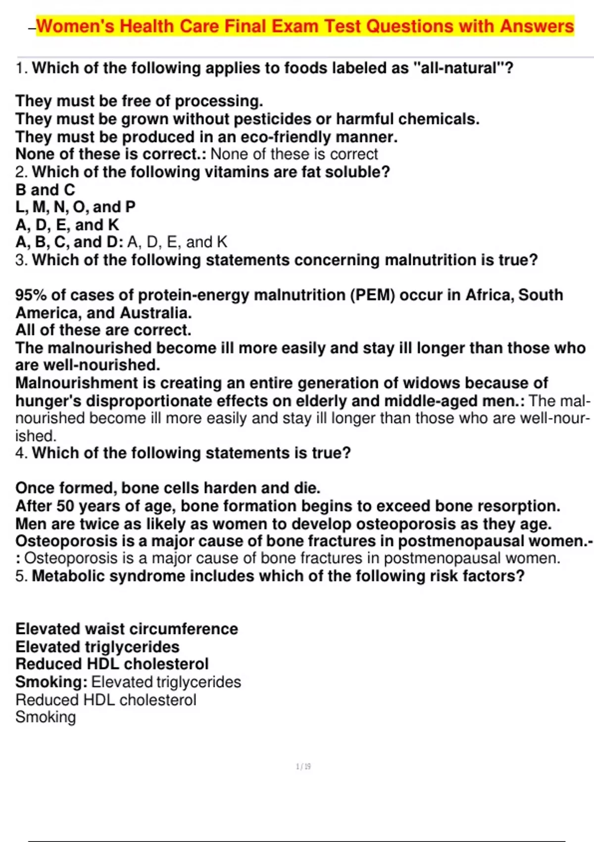 Women's Health Care Final Exam Test Questions with Answers - Women\\\'s ...