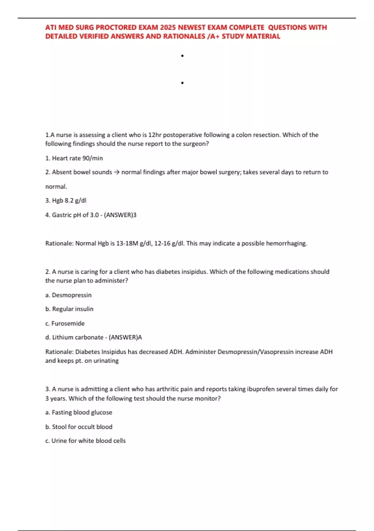 ATI MED SURG PROCTORED EXAM 2025 NEWEST EXAM COMPLETE 140 QUESTIONS ...