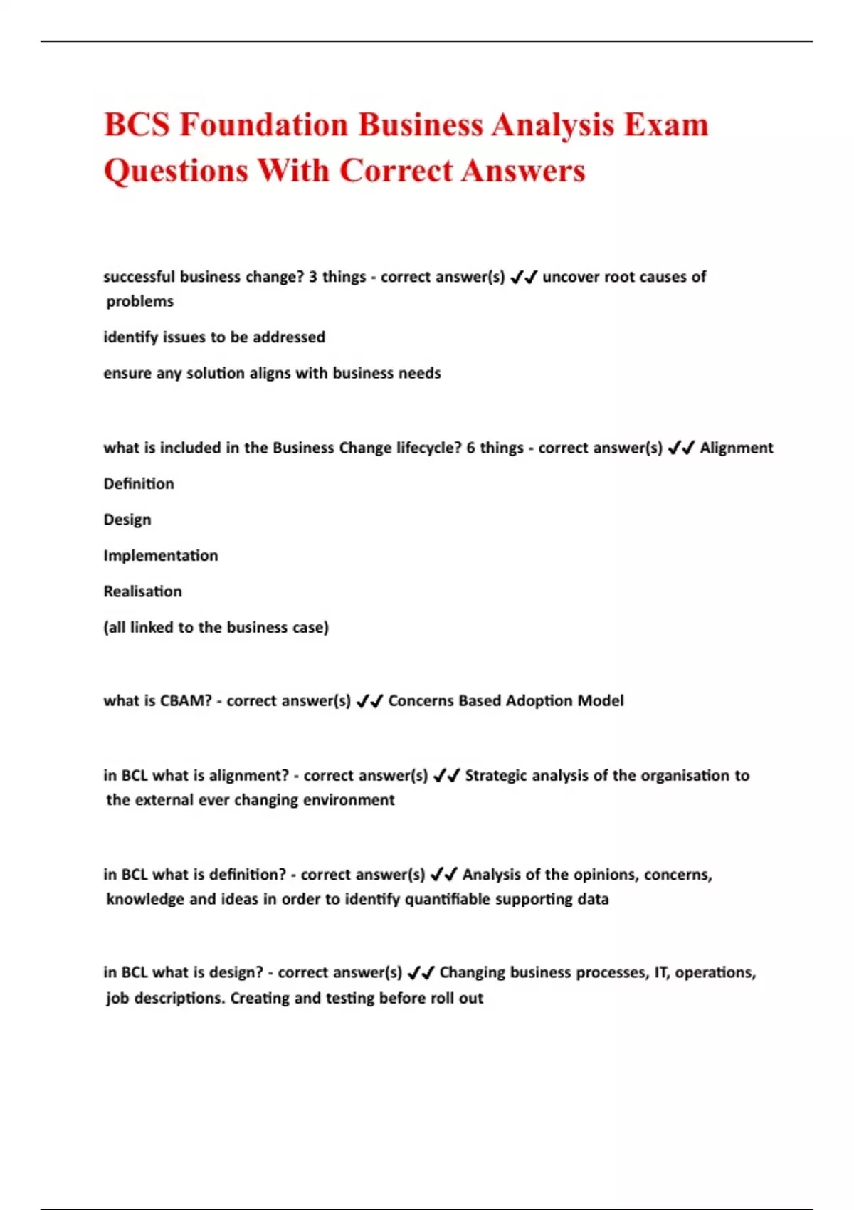 BCS Foundation Business Analysis Exam Questions With Correct Answers ...