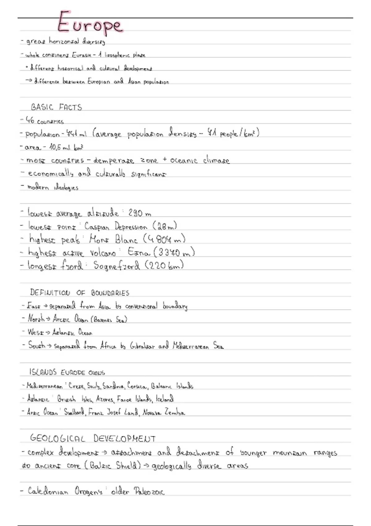 Introduction to Europe - Geography - grammar school - Stuvia US