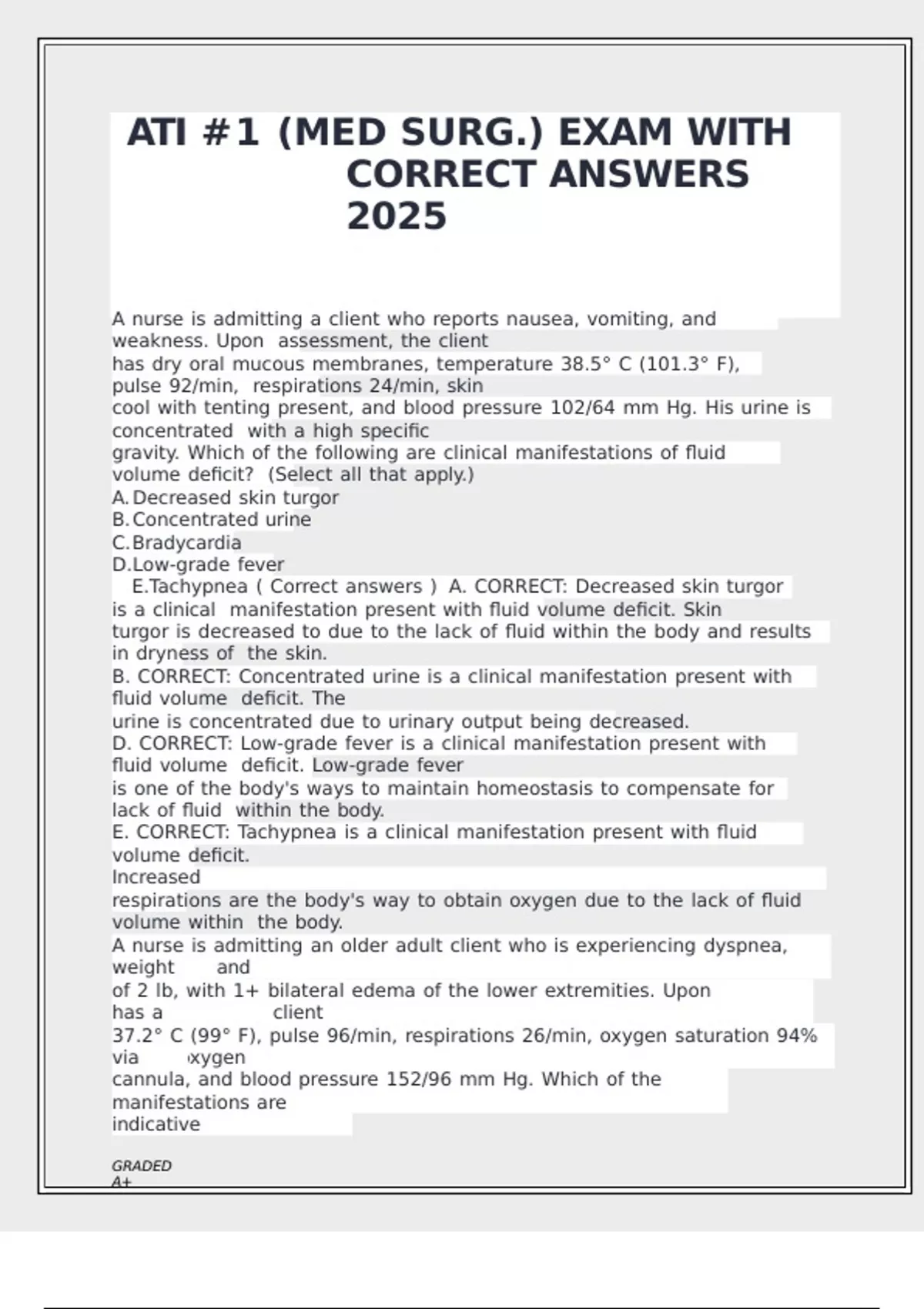 ATI #1 (MED SURG.) EXAM WITH CORRECT ANSWERS 2025 - ATI #1 EXA - Stuvia US