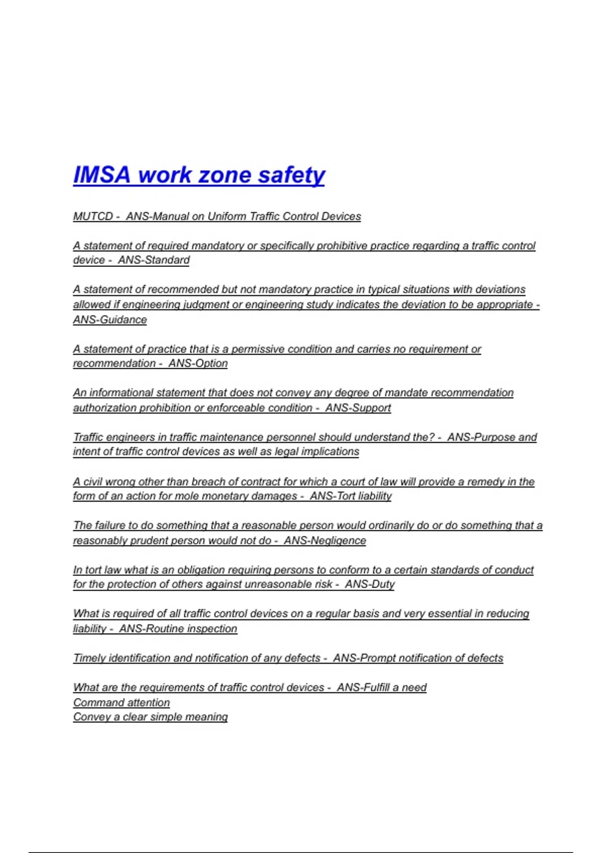 IMSA work zone safety Exam Questions with complete solutions latest ...