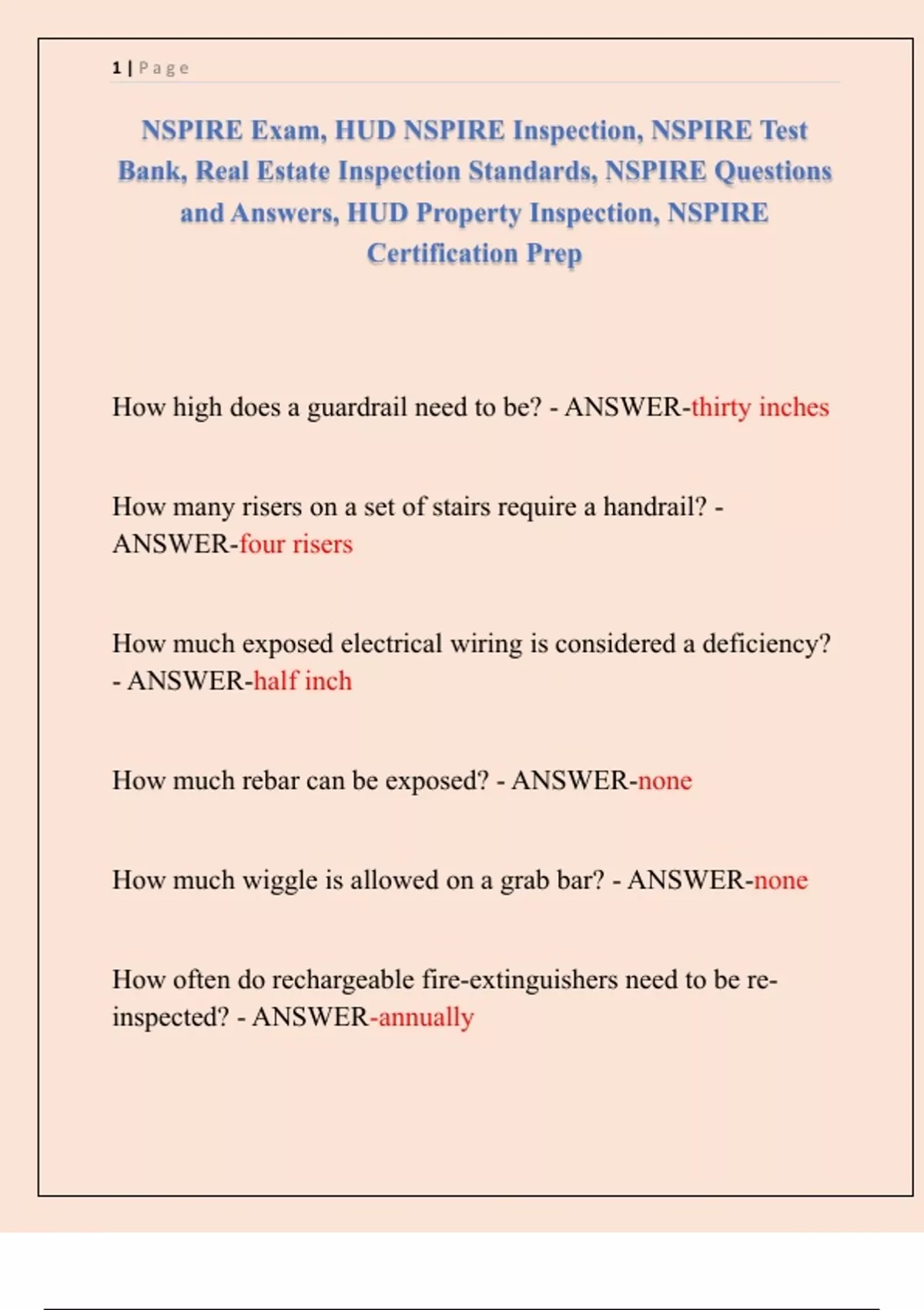 NSPIRE Exam, HUD NSPIRE Inspection, NSPIRE Test Bank, Real Estate ...