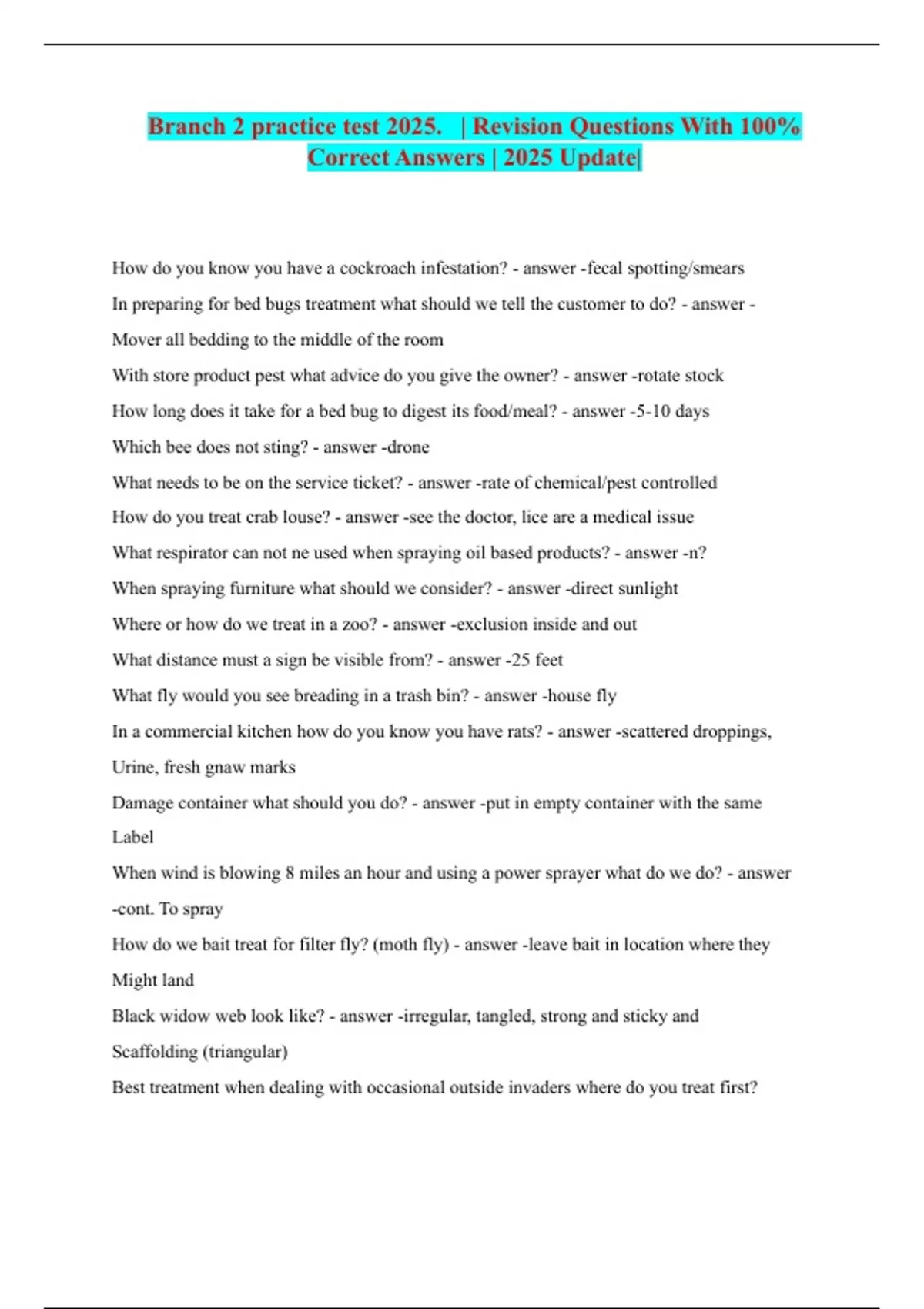 Branch 2 practice test 2025. | Revision Questions With 100% Correct ...