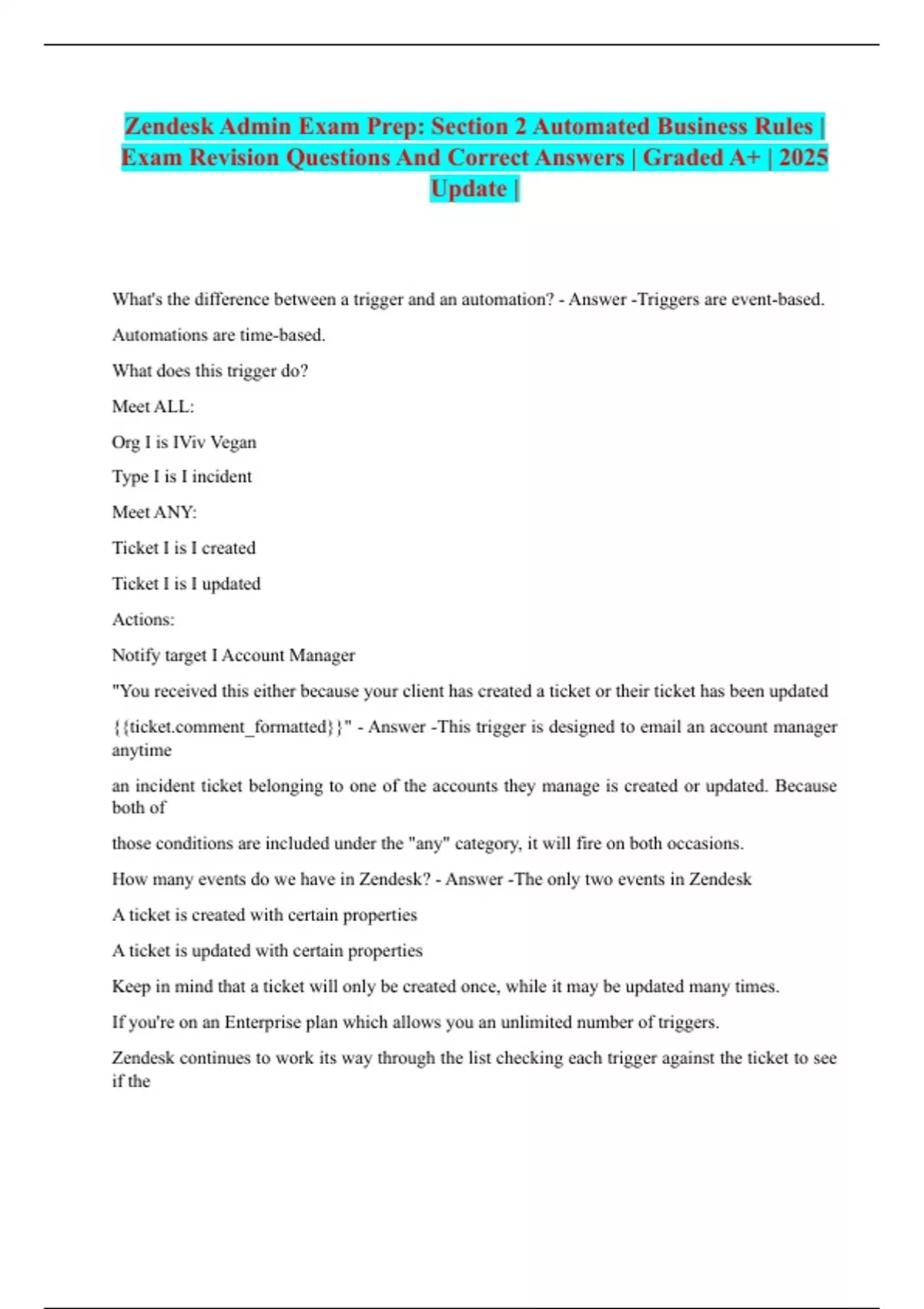 Zendesk Admin Exam Prep: Section 2 Automated Business Rules | Exam ...