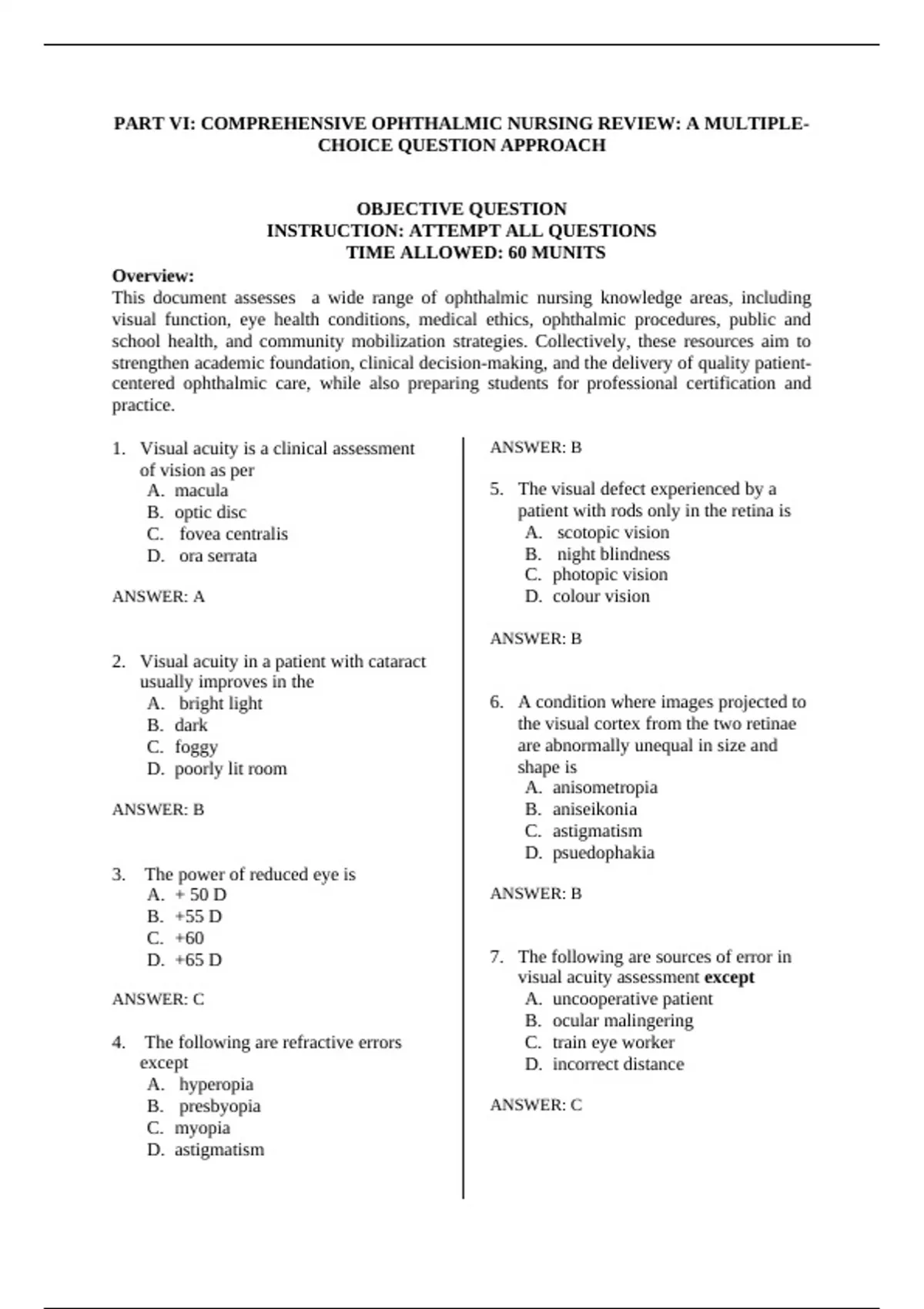 PART VI: COMPREHENSIVE OPHTHALMIC NURSING REVIEW: A MULTIPLE-CHOICE ...