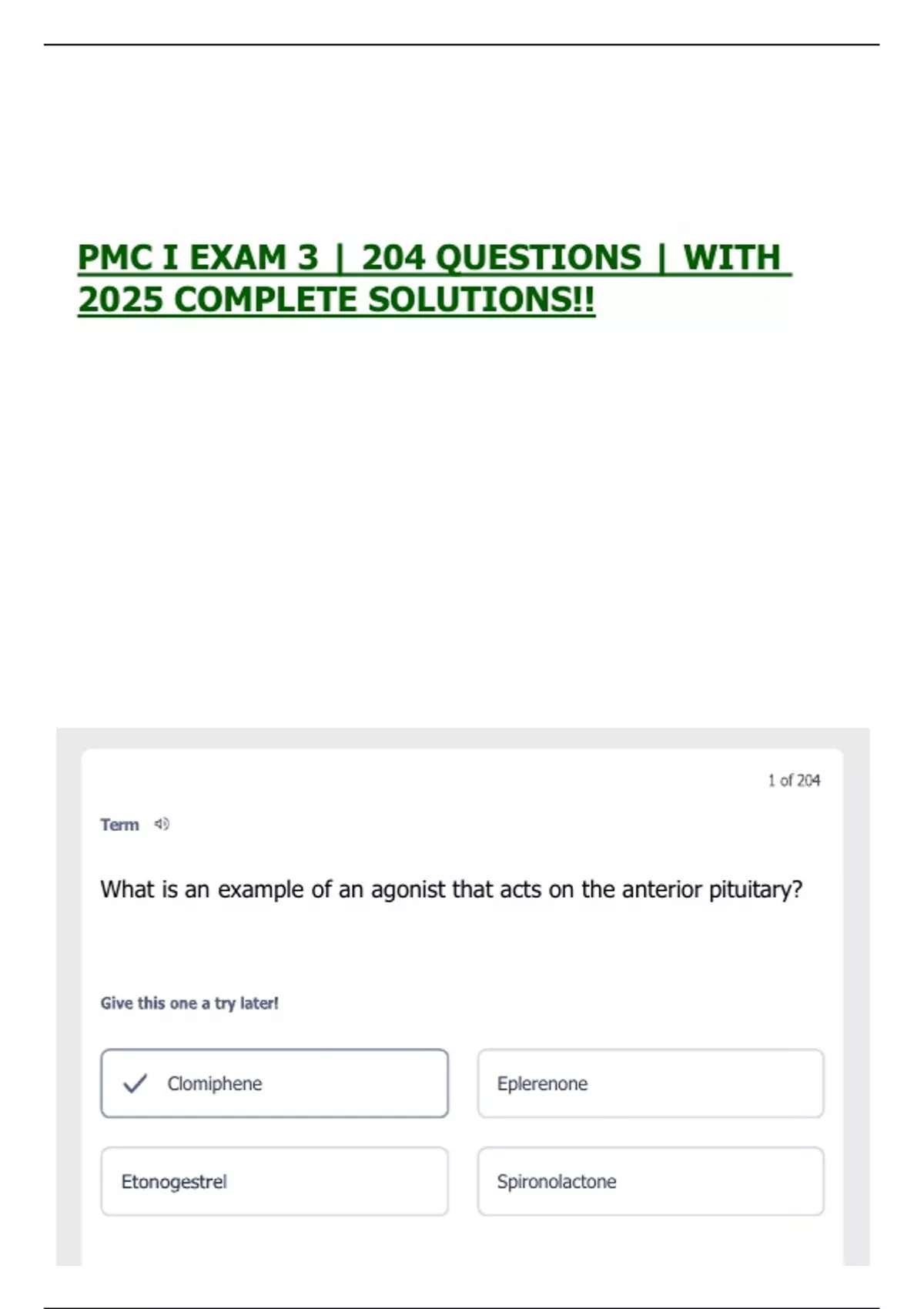 PMC I EXAM 3 | 204 QUESTIONS | WITH 2025 COMPLETE SOLUTIONS!! - PMC I ...