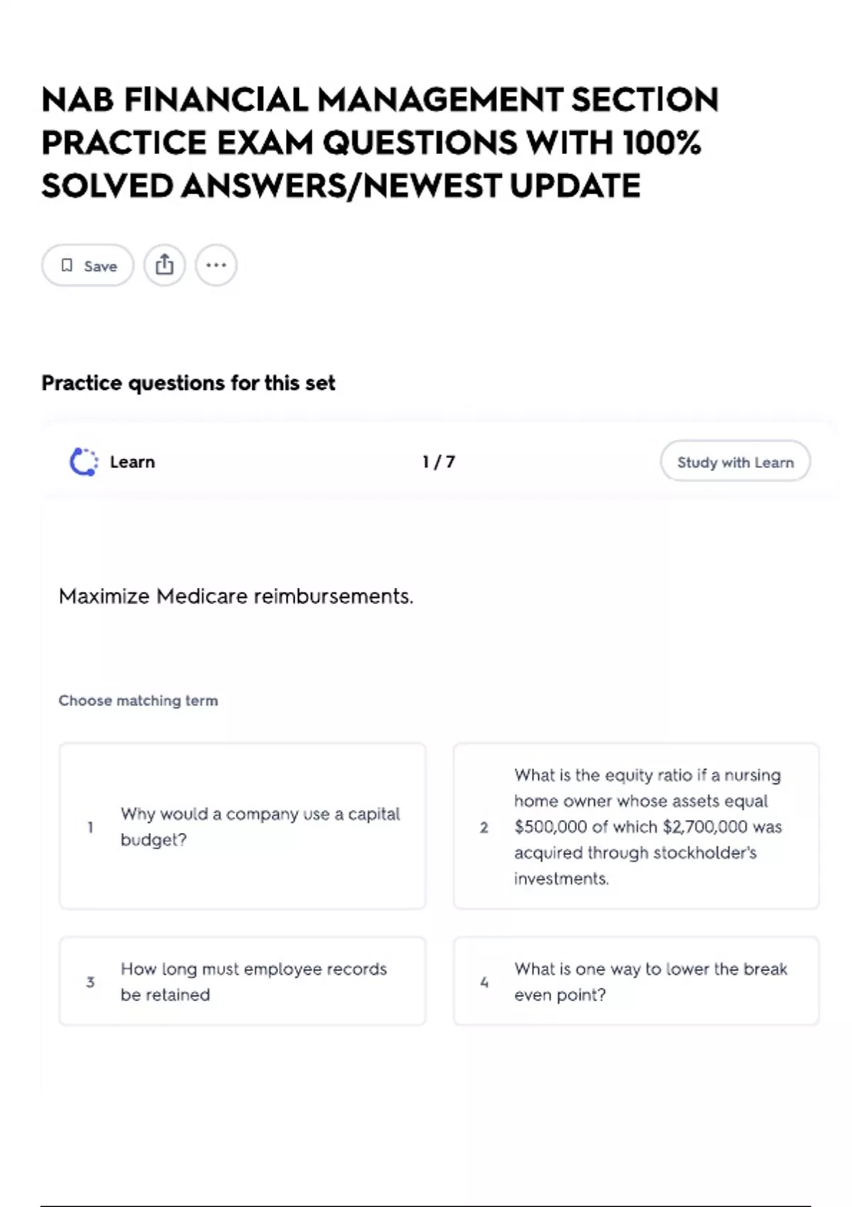 NAB FINANCIAL MANAGEMENT SECTION PRACTICE EXAM QUESTIONS WITH 100% ...