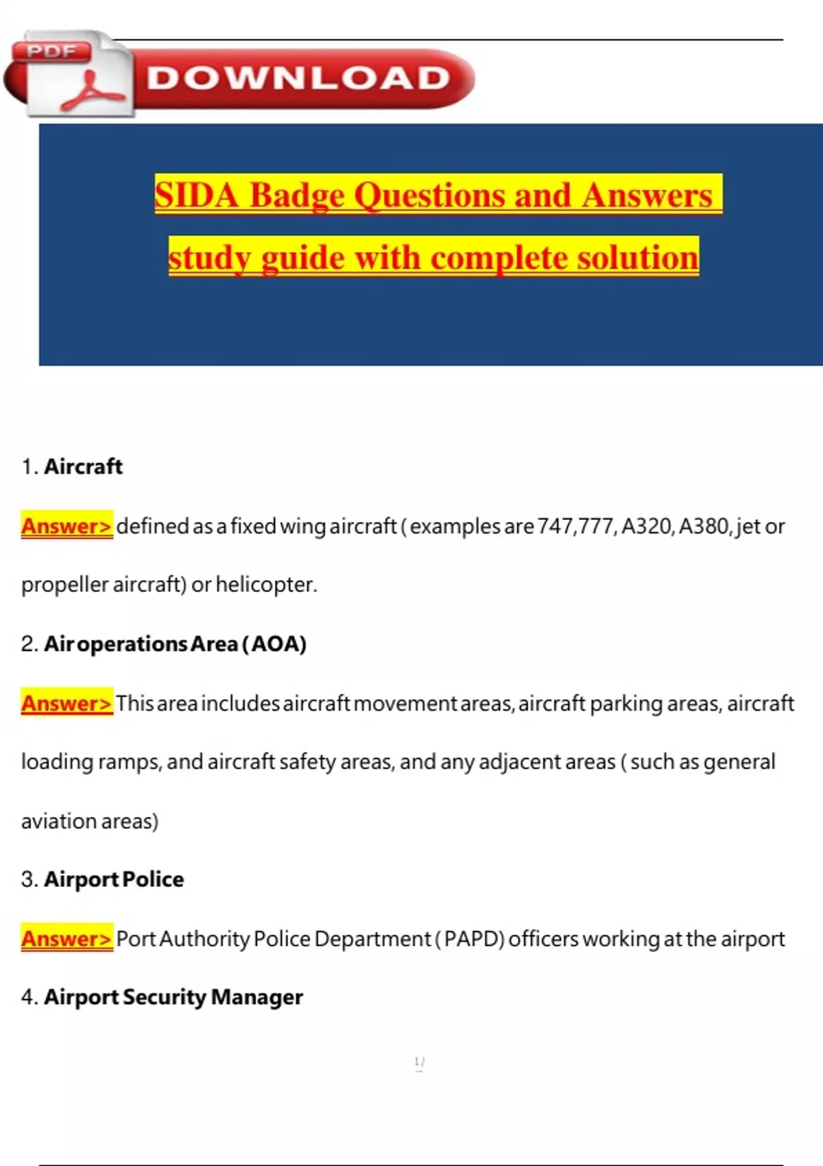 SIDA Badge Questions and Answers 2025/2026 & study guide with complete ...