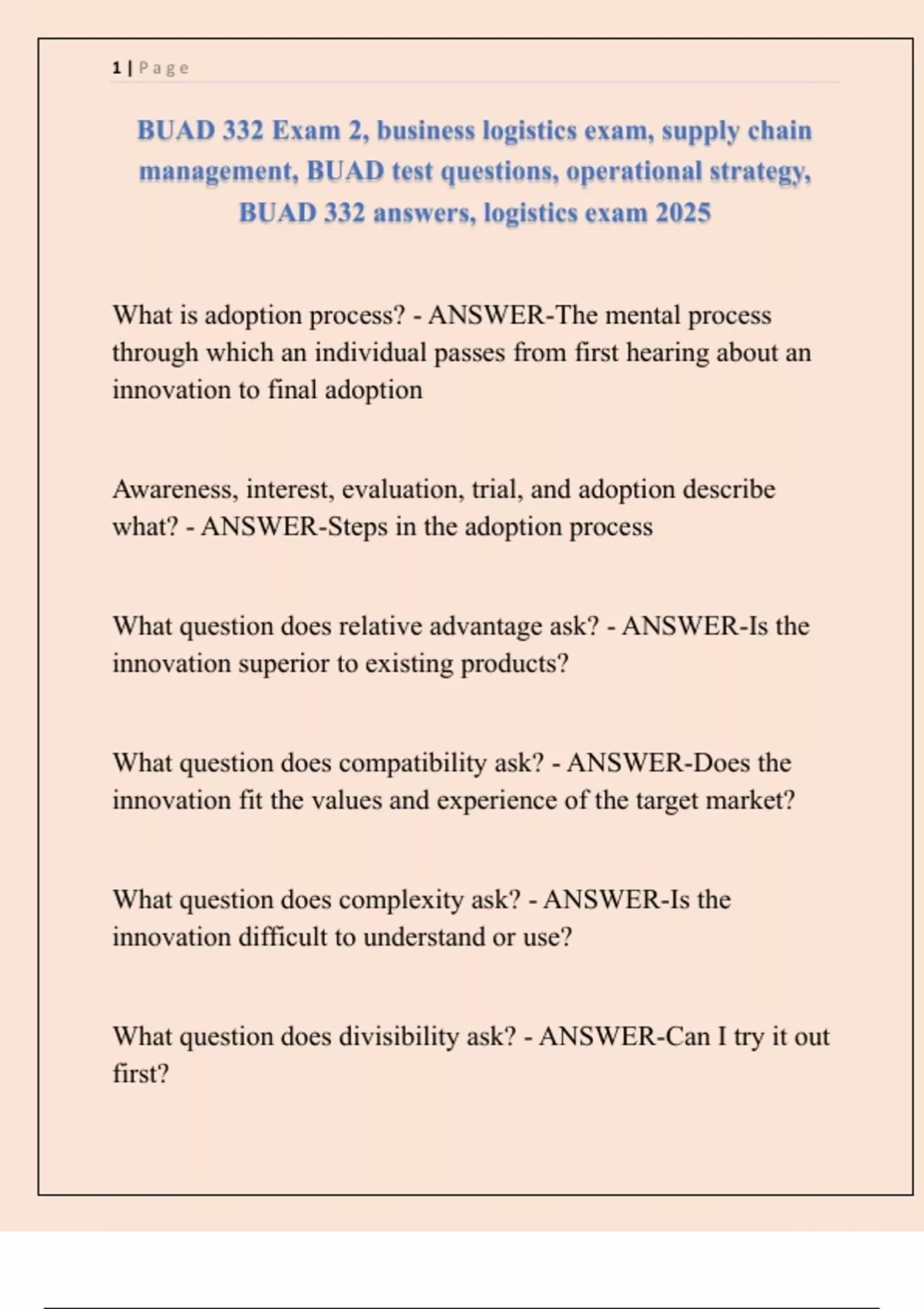 BUAD 332 Exam 2, business logistics exam, supply chain management, BUAD ...