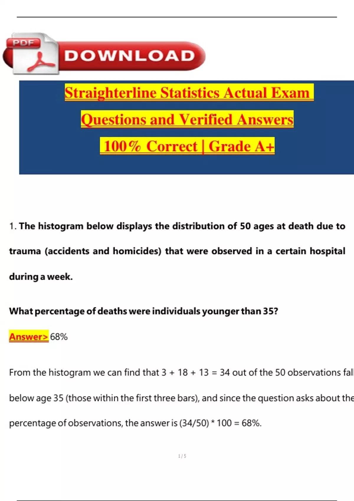 Straighterline Statistics Actual Exam (Latest 2025 / 2026 Update ...