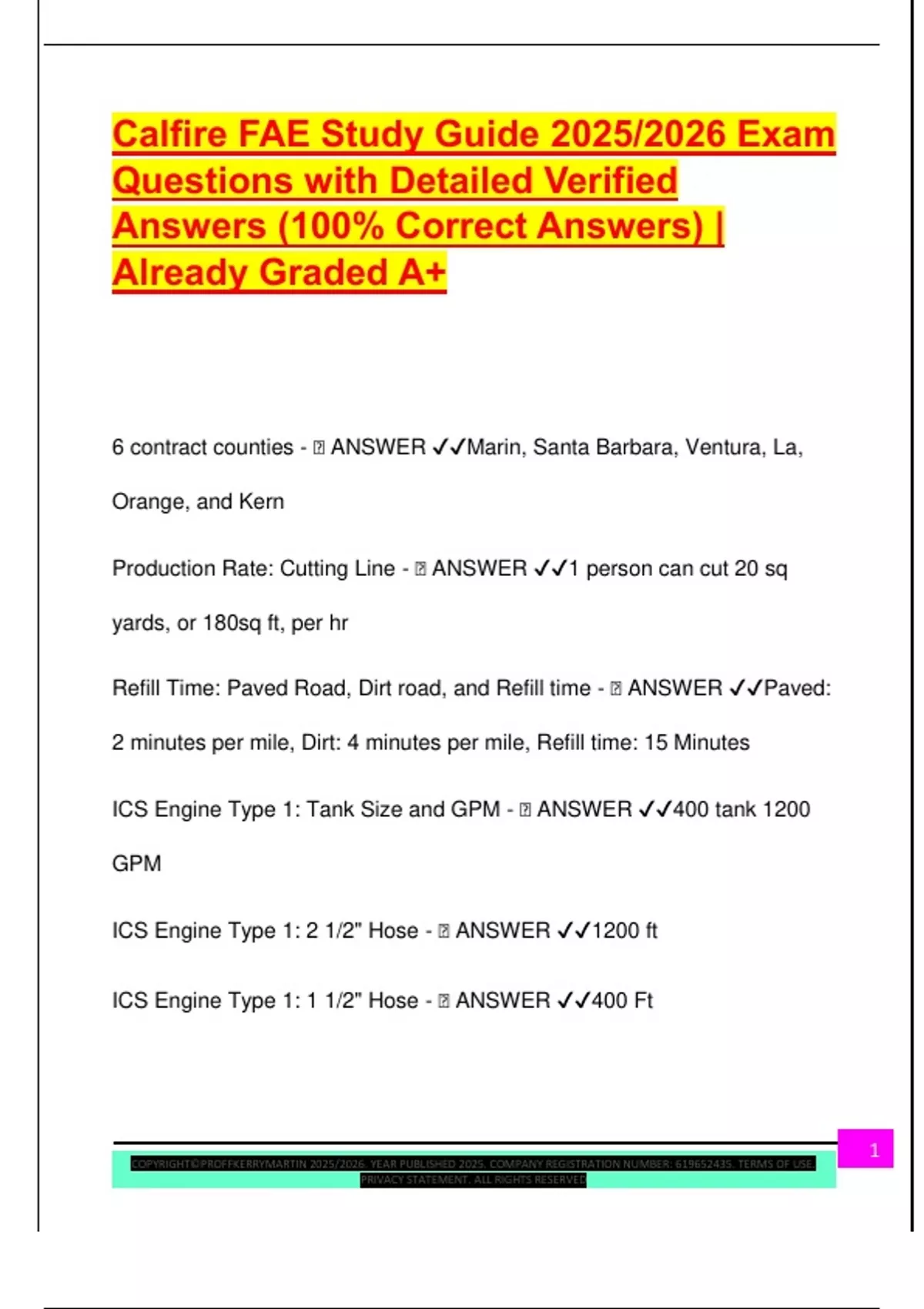 Calfire FAE Study Guide 2025/2026 Exam Questions with Detailed Verified ...