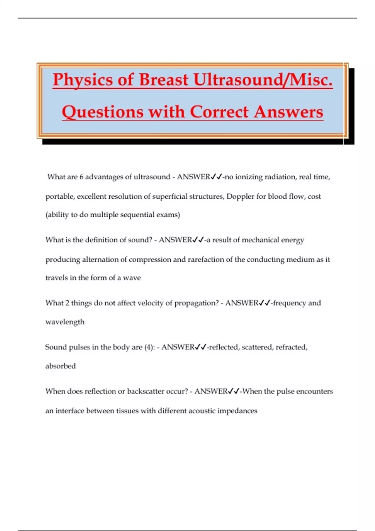 Physics of Breast Ultrasound/Misc. Questions with Correct Answers ...