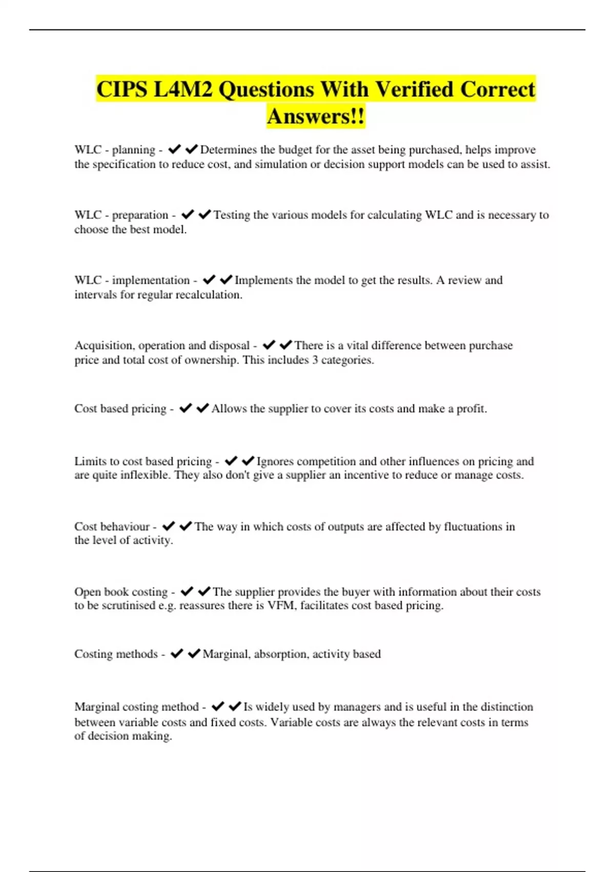 CIPS L4M2 Questions With Verified Correct Answers!! - CIPS - Stuvia US
