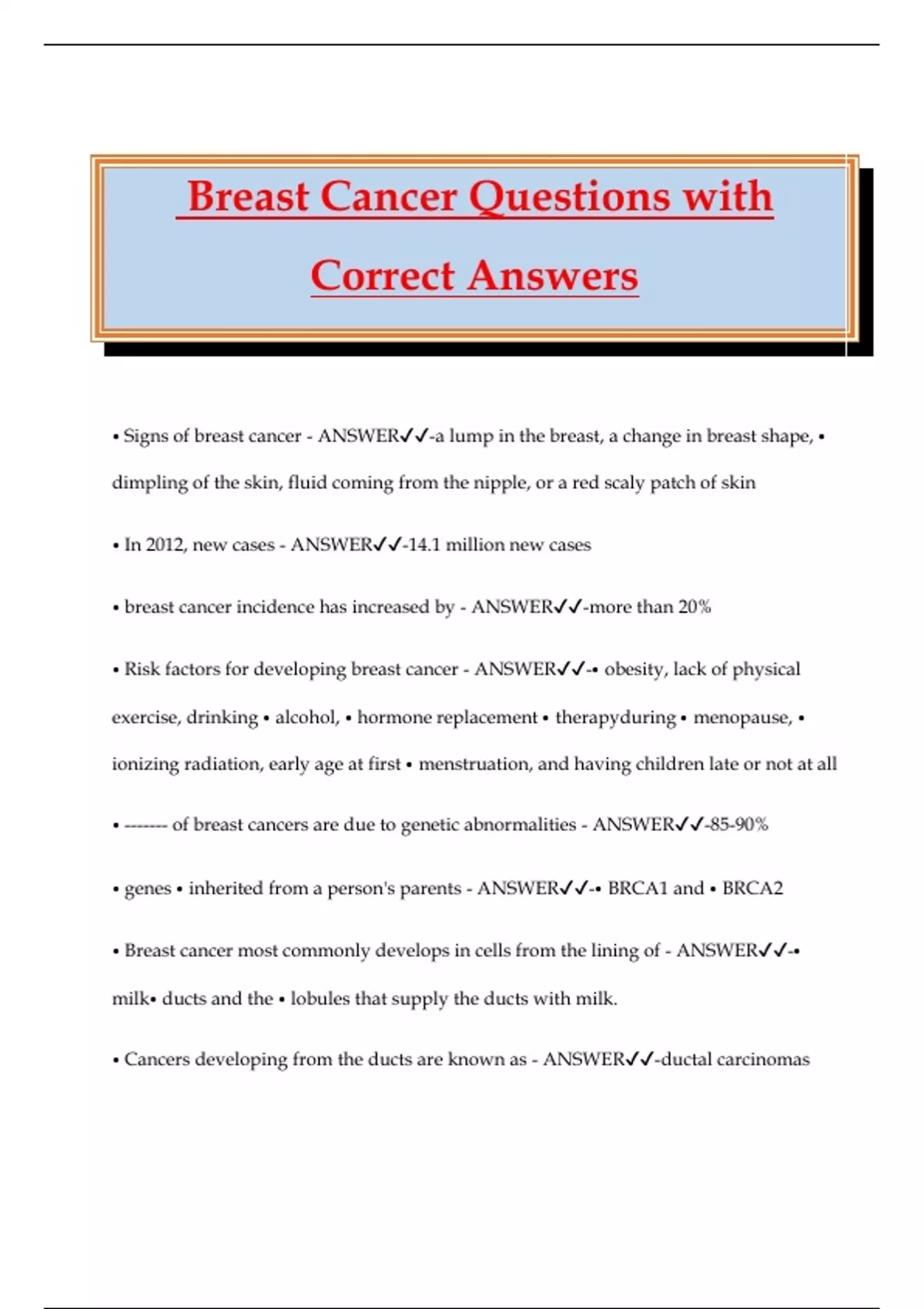 Breast Cancer Questions with Correct Answers - Breast Ultrasound ...