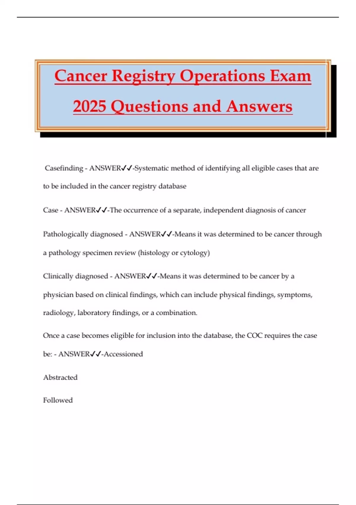 Cancer Registry Operations Exam 2025 Questions and Answers - Cancer ...