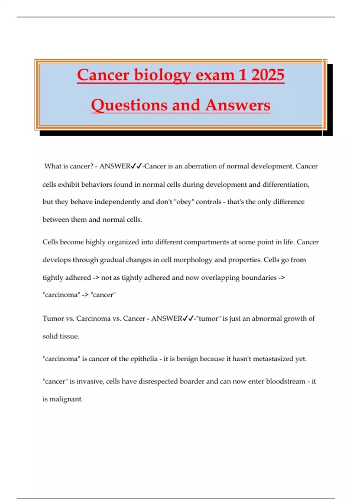 Cancer biology exam 1 2025 Questions and Answers - Cancer Biology ...
