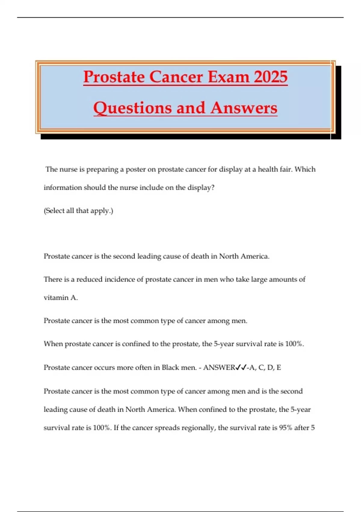 Prostate Cancer Exam 2025 Questions and Answers - Cancer Biology ...